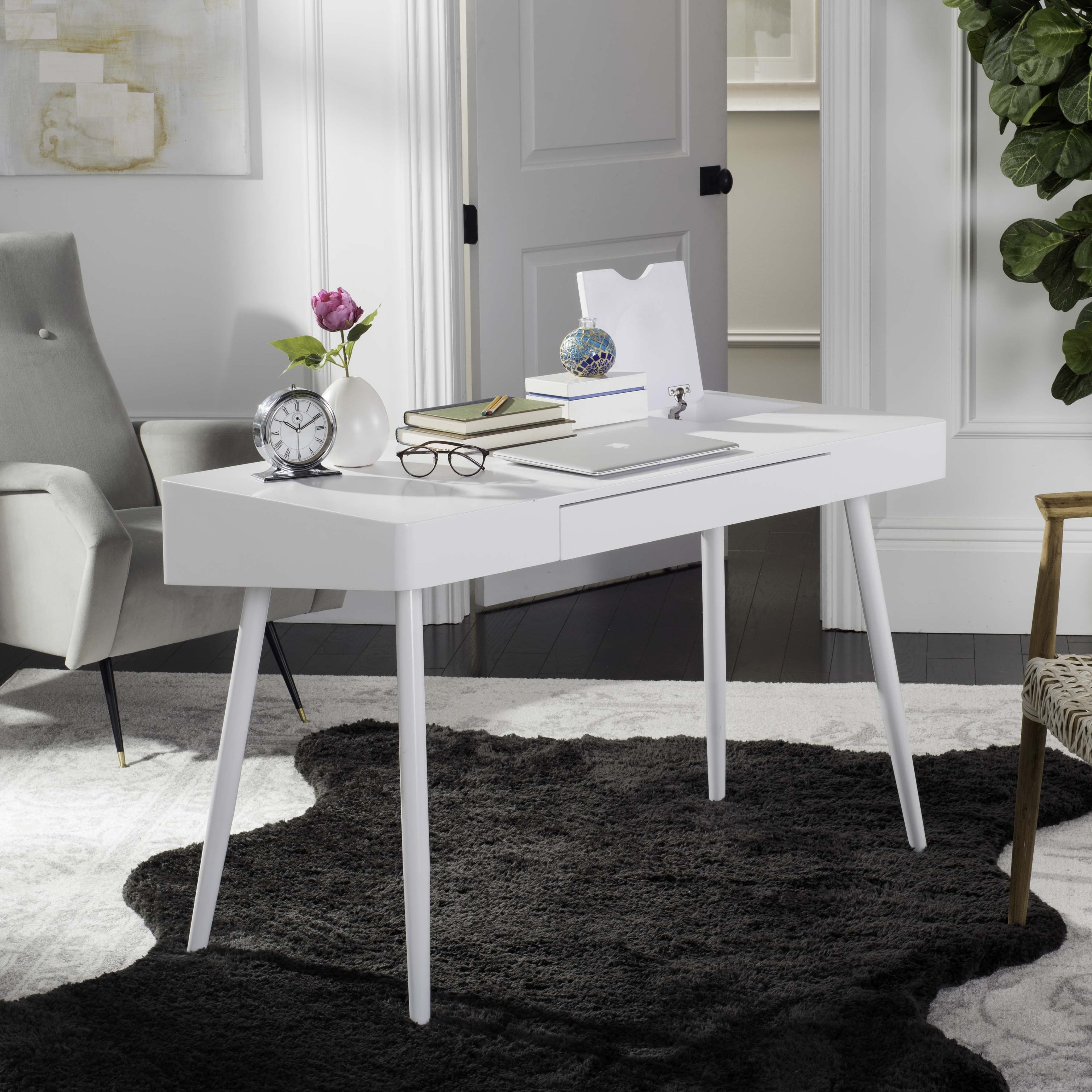 SAFAVIEH Fadri Mid-Century Scandinavian One Drawer Desk, White ...