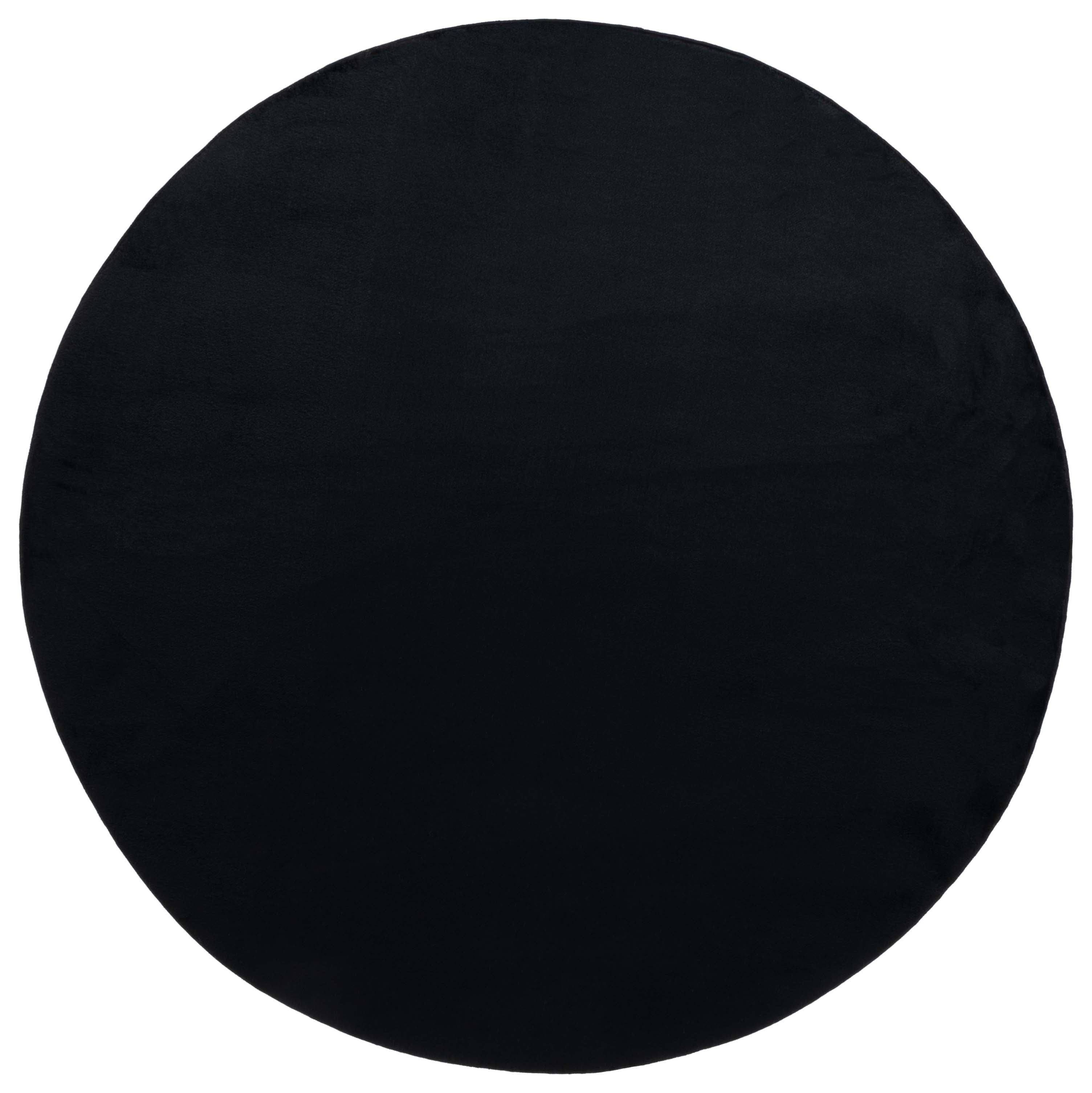SAFAVIEH Faux Rabbit Fur Daven Solid Area Rug, Black, 6' x 6' Round ...