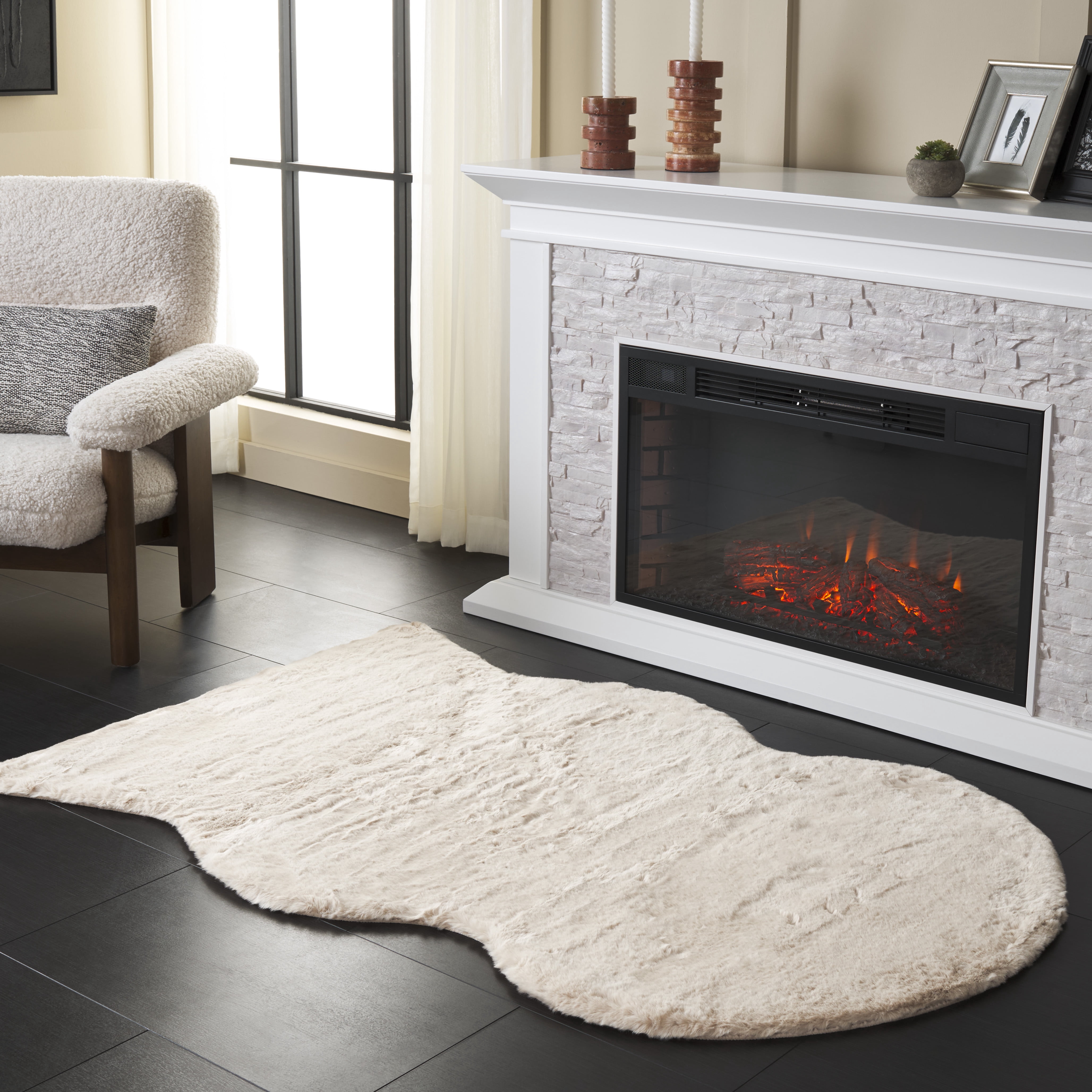 Safavieh Faux Sheep Skin Alexus Geometric Area Rug, Beige, 3' x 5 ...