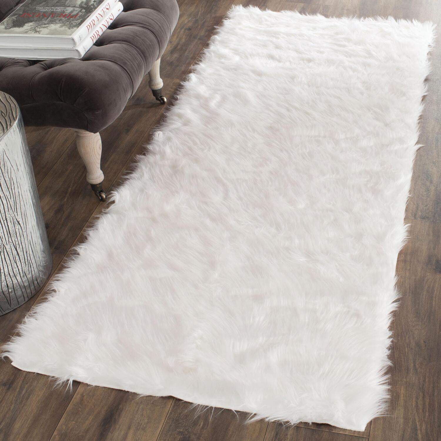 SAFAVIEH Faux Sheep Skin Collection 2'6" x 6' Ivory FSS235A Silken Glam ...
