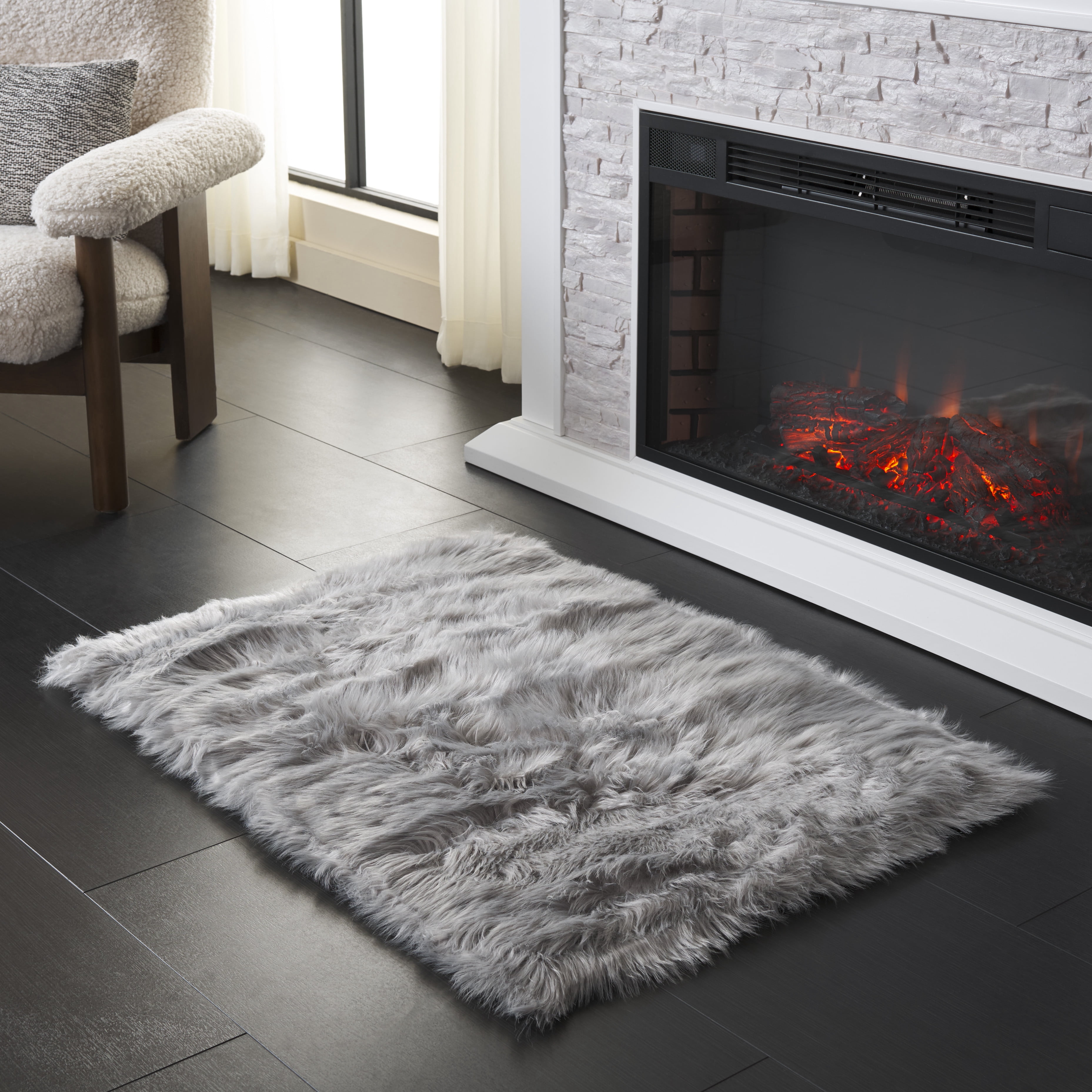 Safavieh Faux Sheep Skin Vesna Solid Area Rug, Gray, 3' x 5' - Walmart.com