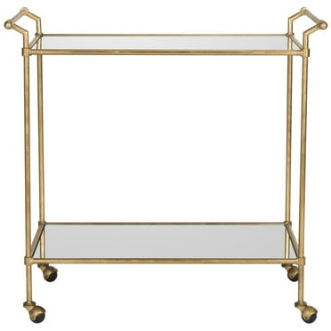 SAFAVIEH Aurelius 3-Tier Bar Cart with Handle and Casters, Gold/Mirror ...