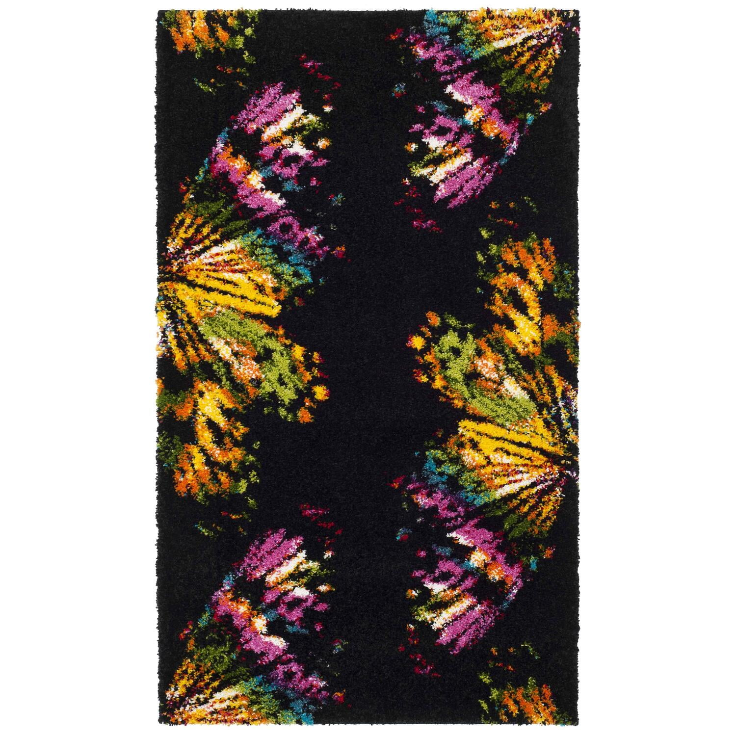 SAFAVIEH Fiesta Augustin Floral Shag Area Rug, Black/Yellow, 3' x 5 ...