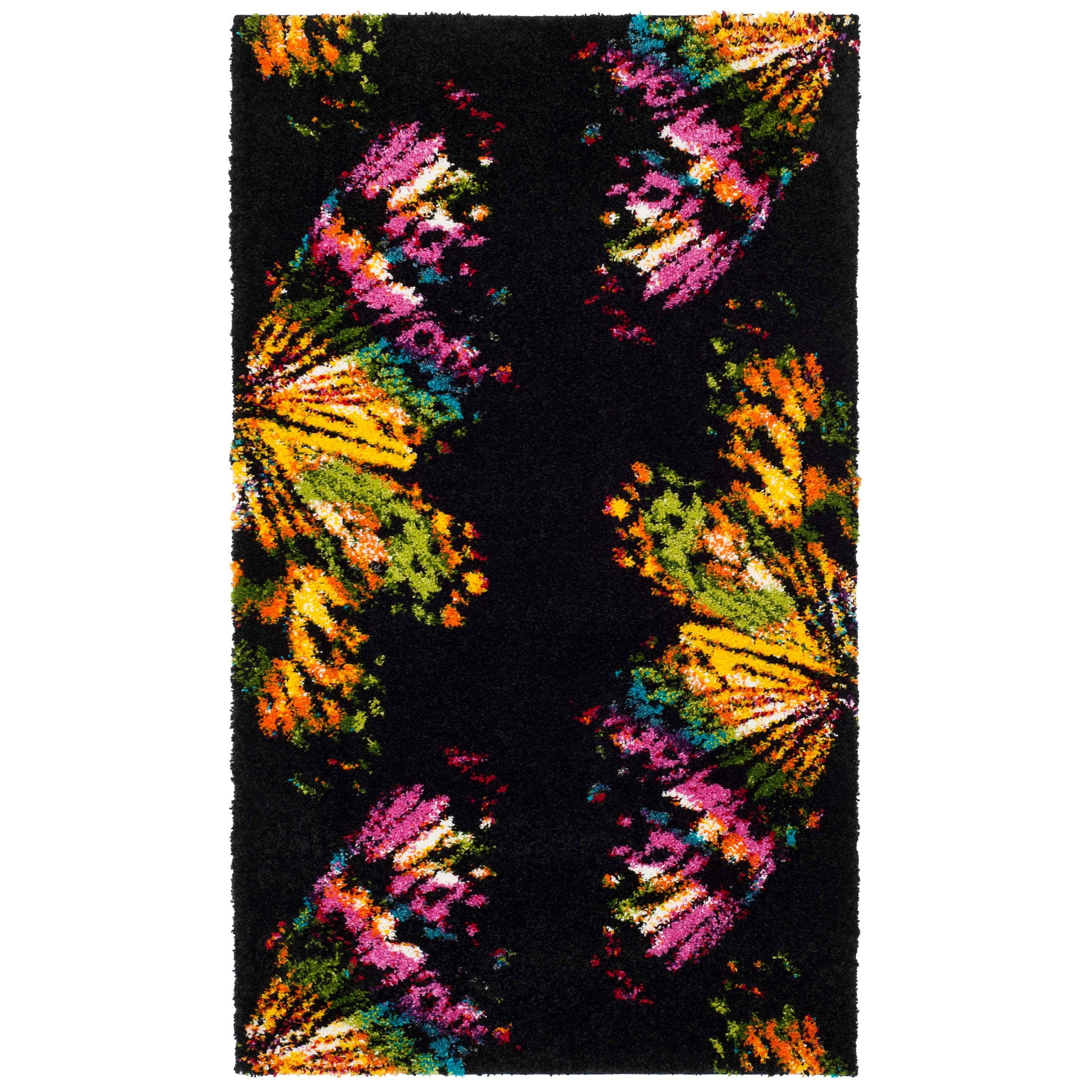SAFAVIEH Fiesta Augustin Floral Shag Area Rug, Black/Yellow, 4' x 6 ...
