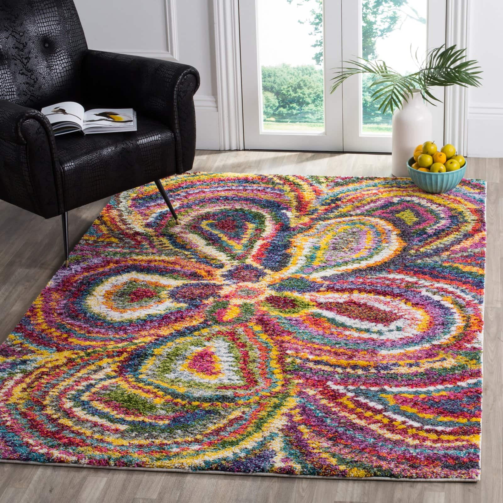 SAFAVIEH Fiesta Ronald Floral Shag Area Rug, Multi, 6'7" x 9'2 ...