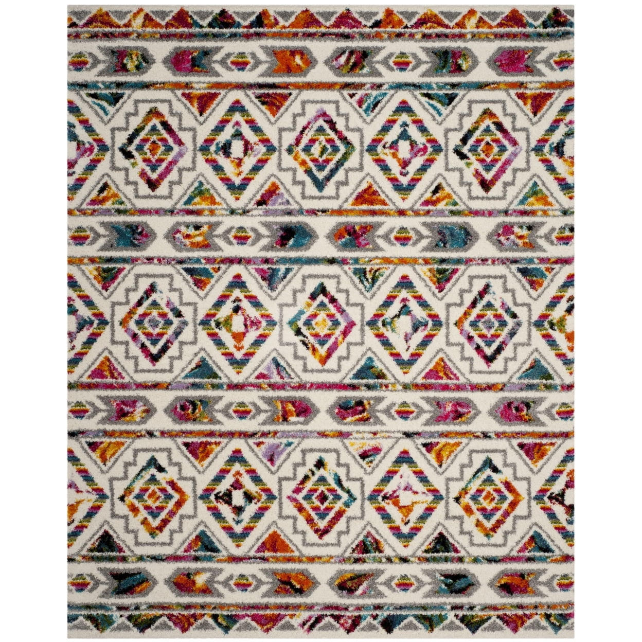 SAFAVIEH Fiesta Shag Geometric Shag Area Rug, Cream/Multi, 3' x 5 ...