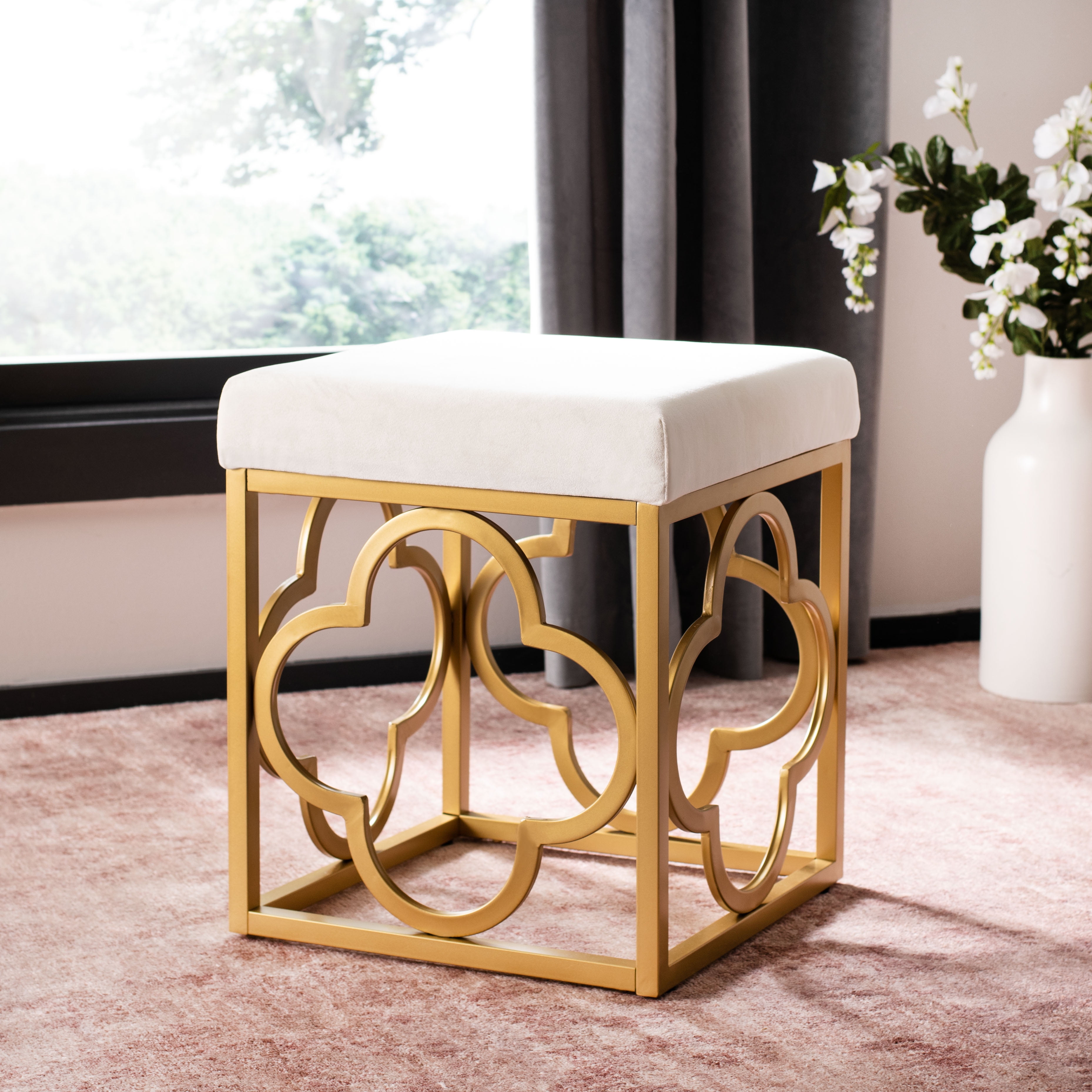SAFAVIEH Fleur Geometric Glam Square Ottoman, Cream - Walmart.com