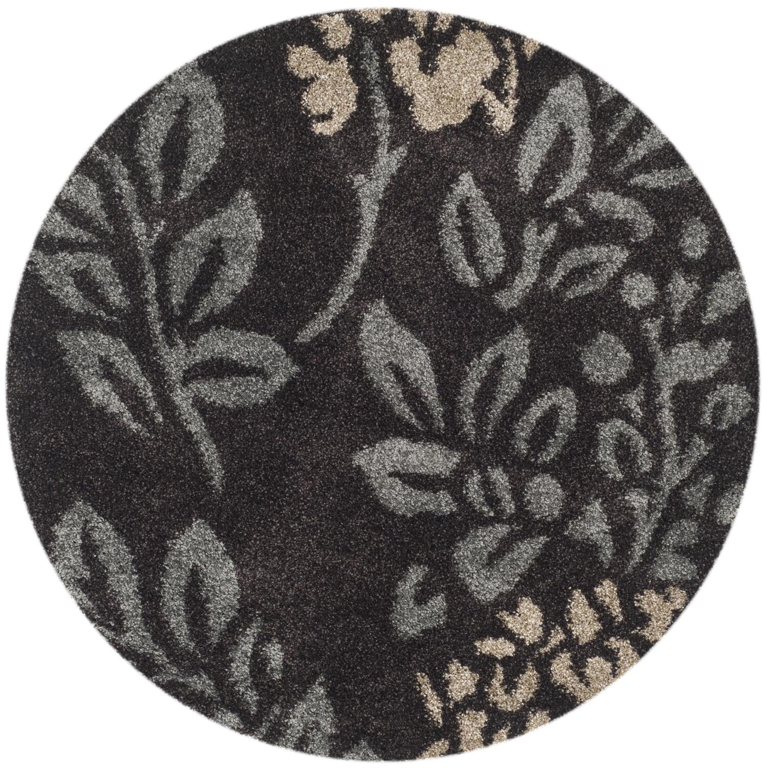 SAFAVIEH Florida Benton Floral Shag Area Rug, Dark Brown/Grey, 4' x 4 ...
