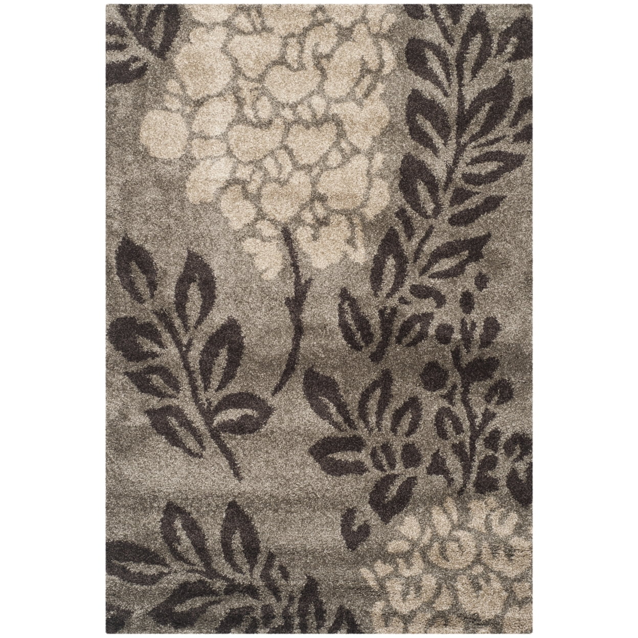 SAFAVIEH Florida Benton Floral Shag Area Rug, Smoke/Dark Brown, 4' x 4 ...