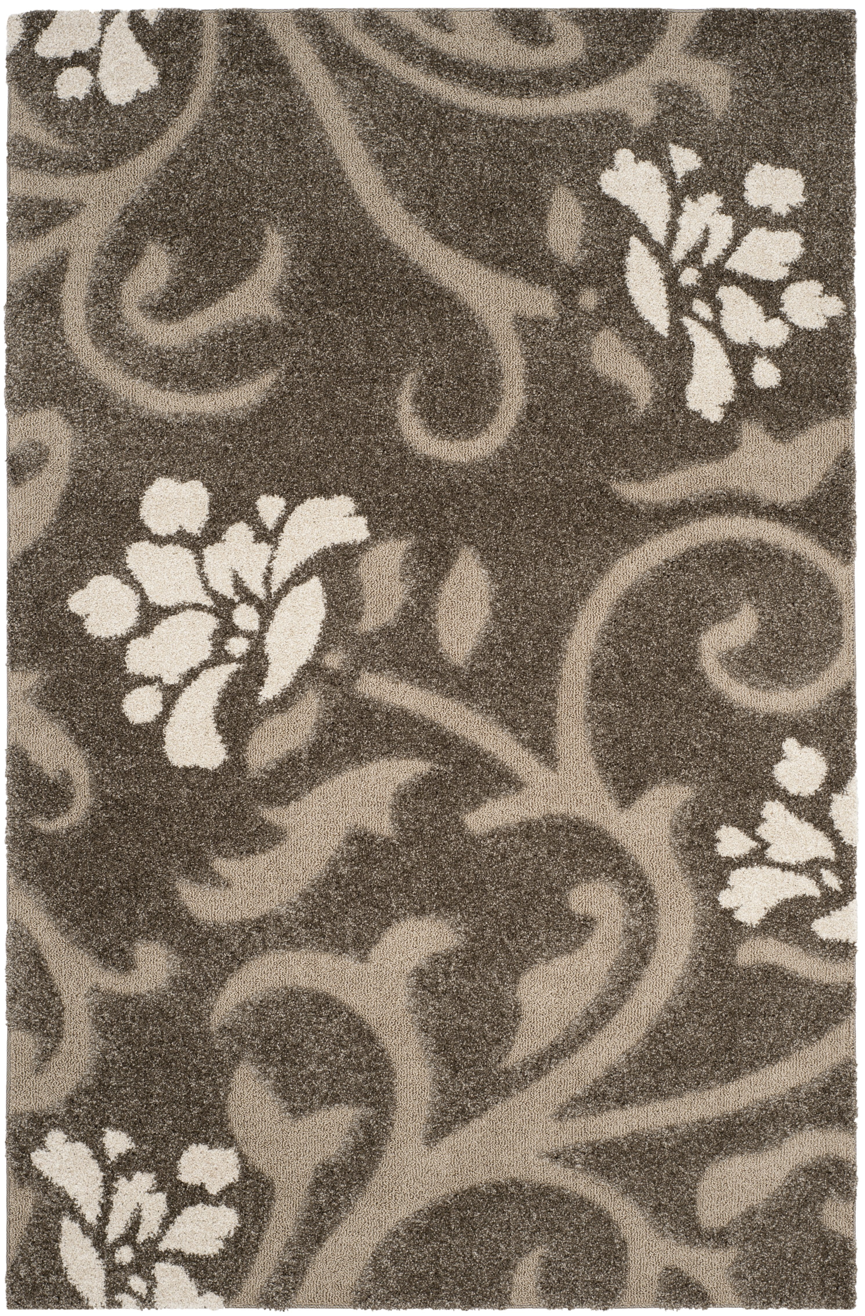 SAFAVIEH Florida Davin Floral Shag Area Rug, Smoke/Beige, 5'3" x 7'6 ...