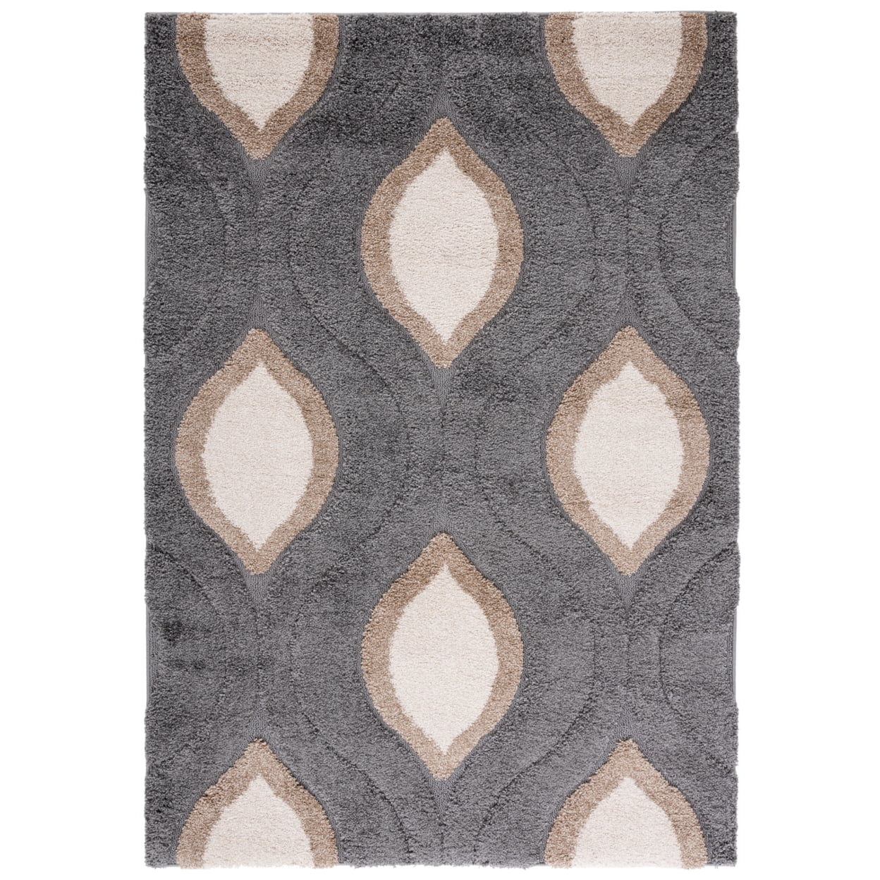 SAFAVIEH Florida Declan Geometric Shag Runner Rug, Grey/Ivory, 2'3" x 9 ...