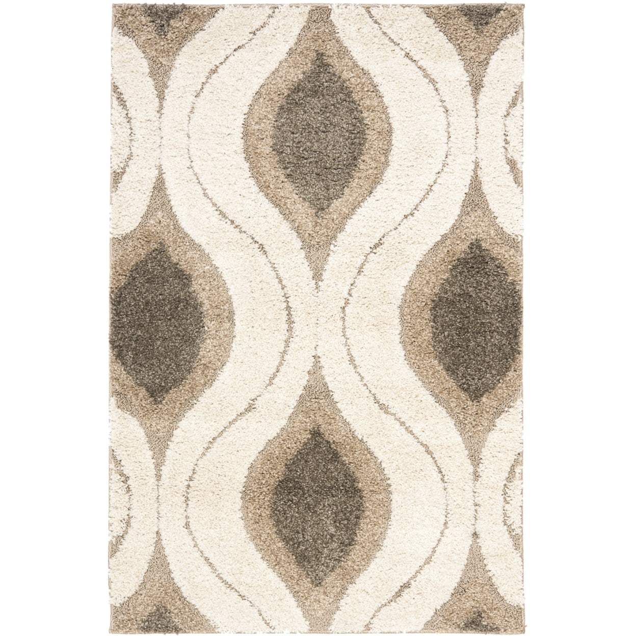 SAFAVIEH Florida Declan Geometric Swirls Shag Area Rug, Cream/Smoke, 2 ...