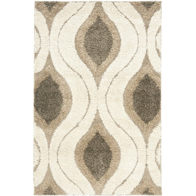 SAFAVIEH Florida Declan Geometric Swirls Shag Area Rug, Cream/Smoke, 2 ...