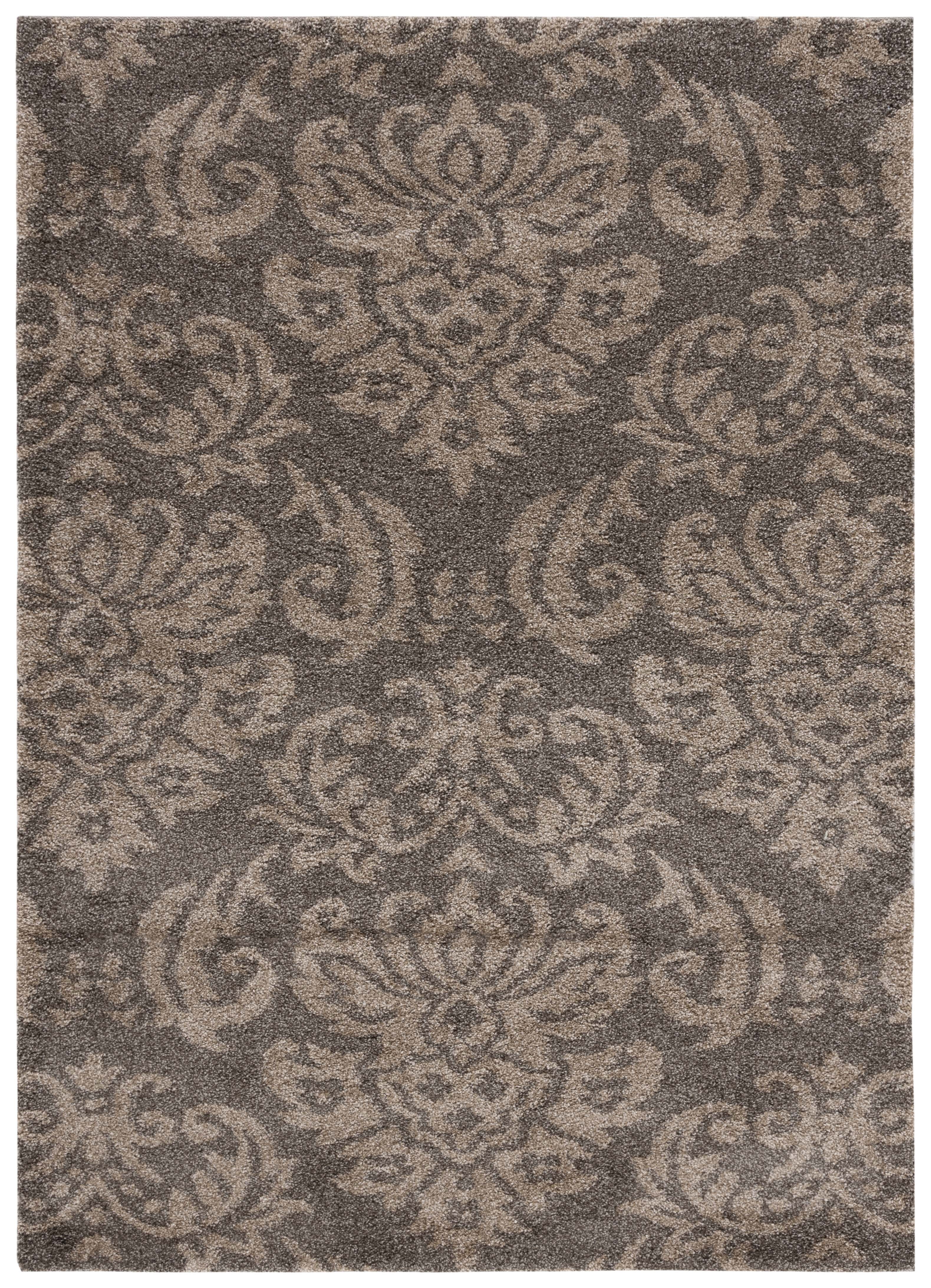 SAFAVIEH Florida Desmond Damask Shag Area Rug, Smoke/Beige, 5'3" x 7'6 ...