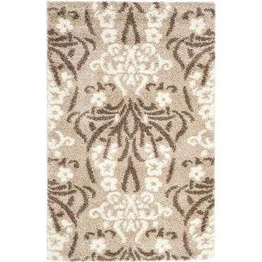 SAFAVIEH Florida Donald Floral Shag Area Rug, Smoke/Beige, 4' x 4 ...