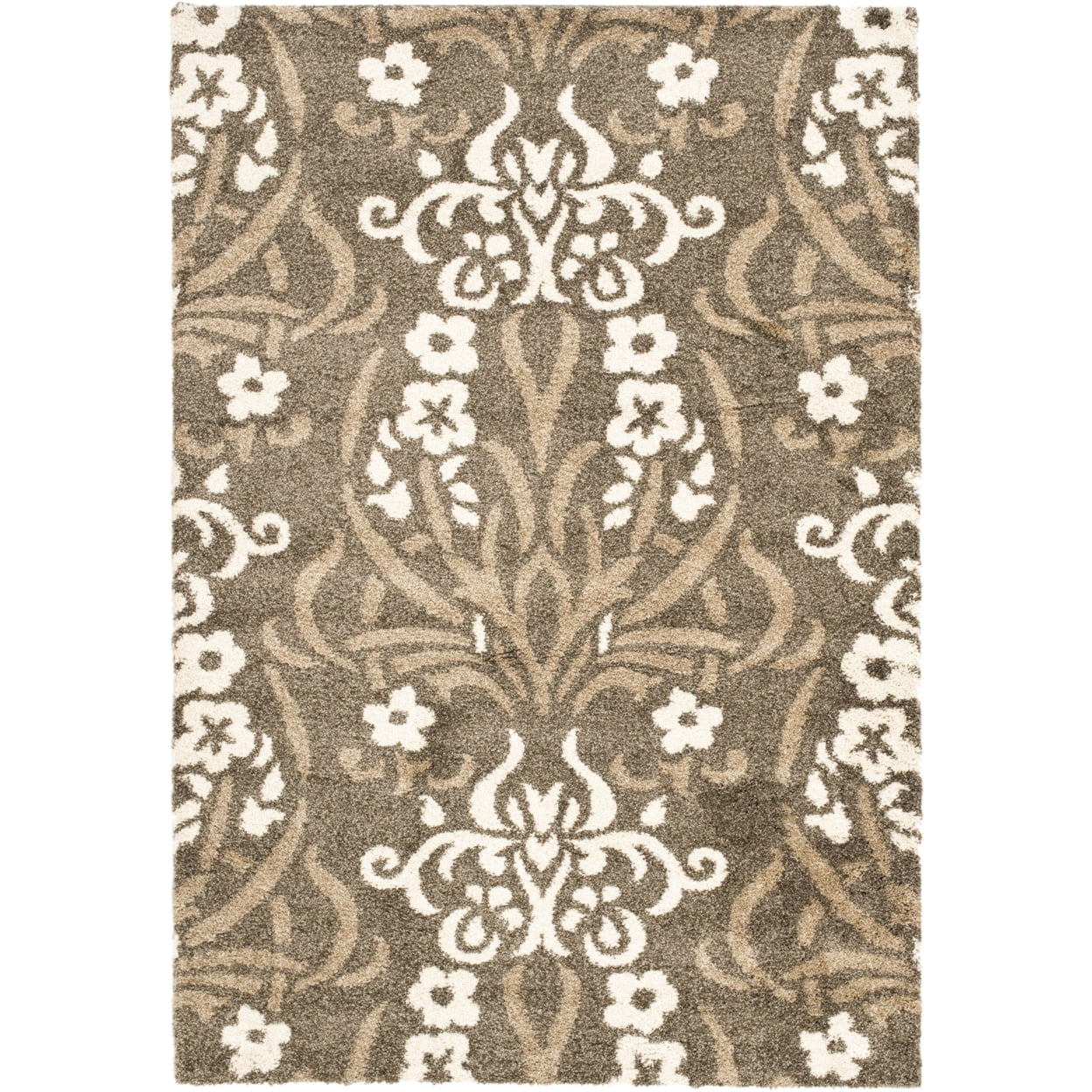 SAFAVIEH Florida Donald Floral Shag Area Rug, Smoke/Beige, 4' x 4 ...