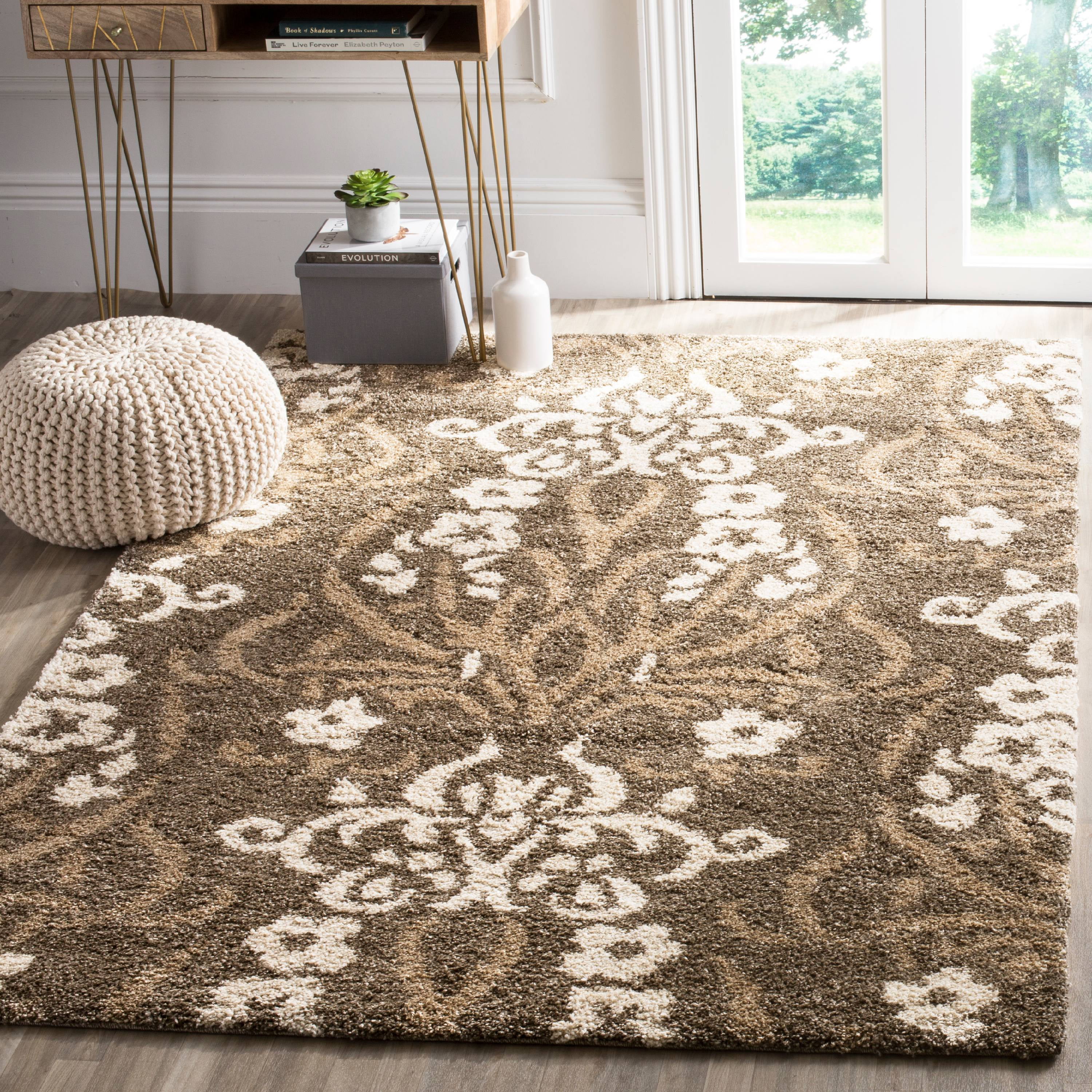 SAFAVIEH Florida Donald Floral Shag Area Rug, Smoke/Beige, 8' x 10 ...