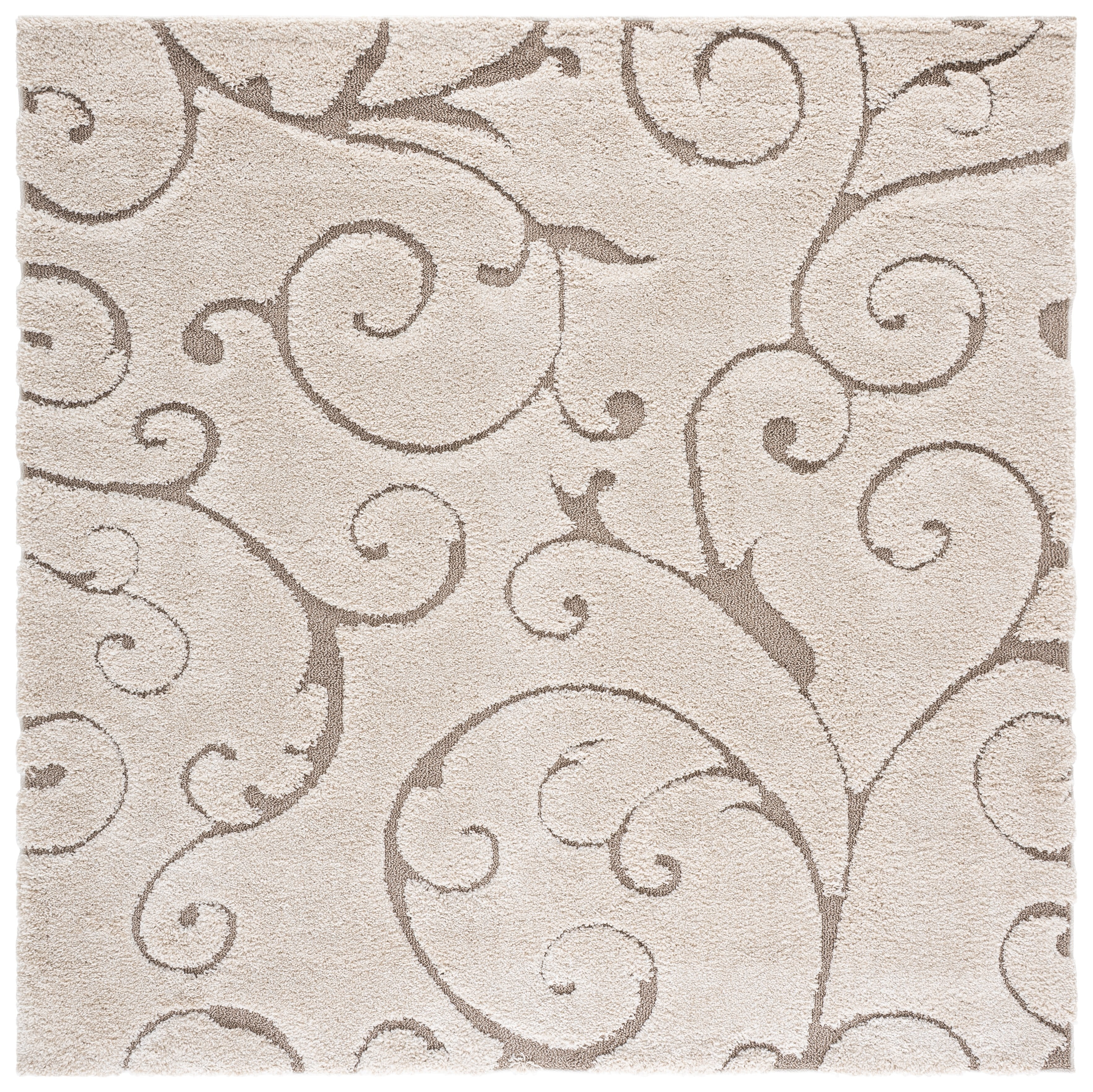 SAFAVIEH Florida Doug Floral Vines Geometric Shag Area Rug, Cream/Beige ...