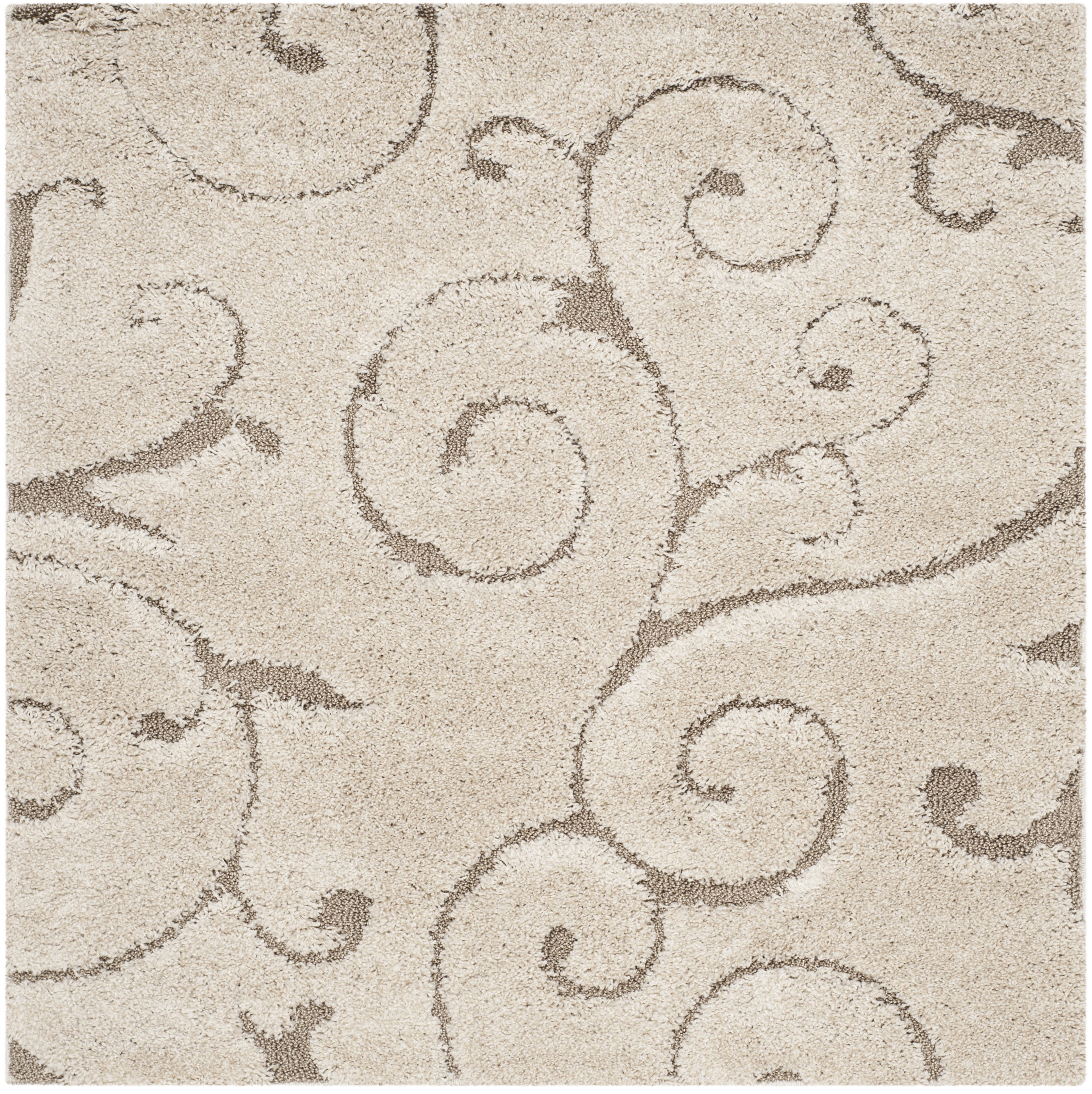 SAFAVIEH Florida Doug Floral Vines Geometric Shag Area Rug, Cream/Beige ...