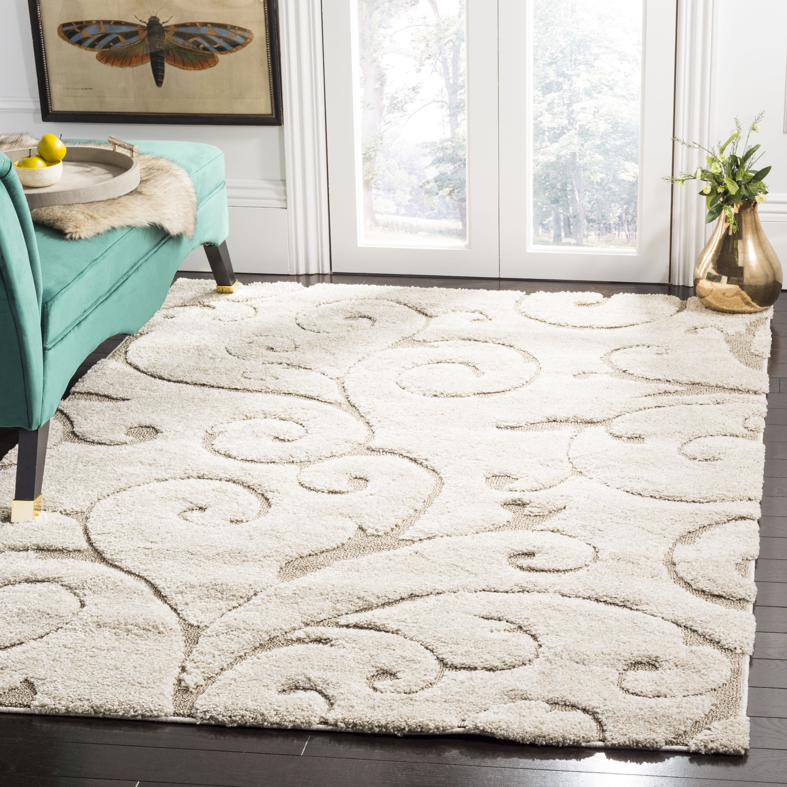 SAFAVIEH Florida Doug Floral Vines Shag Area Rug, Cream/Beige, 4' x 6 ...