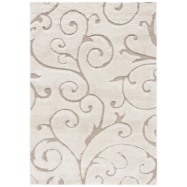 SAFAVIEH Florida Doug Floral Vines Shag Area Rug, Cream/Beige, 5'3" x 7 ...