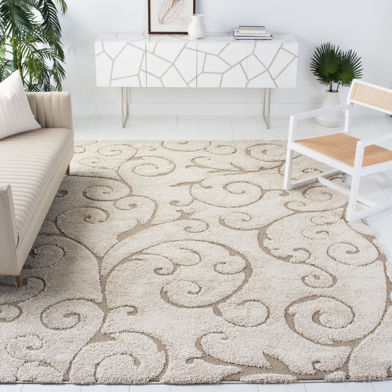 SAFAVIEH Florida Doug Floral Vines Shag Area Rug, Cream/Beige, 8' x 10 ...