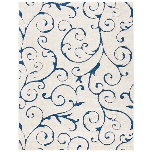 SAFAVIEH Florida Doug Floral Vines Shag Area Rug, Cream/Blue, 8'6" x 12 ...