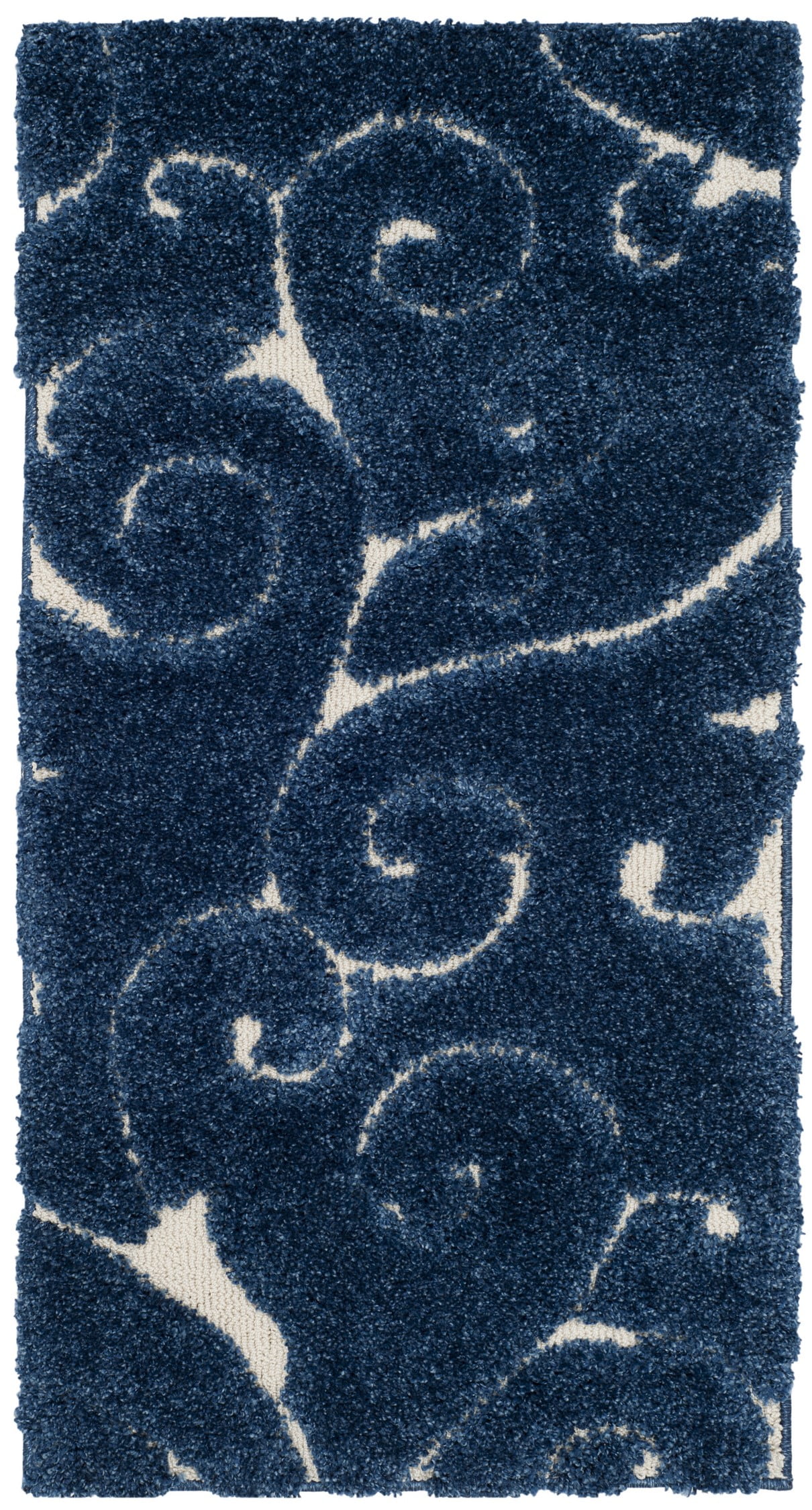 SAFAVIEH Florida Doug Floral Vines Shag Area Rug, Dark Blue/Cream, 2'3 ...