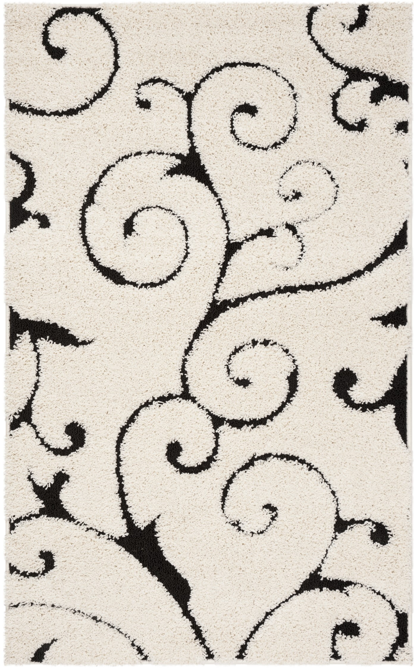 SAFAVIEH Florida Doug Floral Vines Shag Area Rug, Ivory/Black, 3'3" x 5 ...
