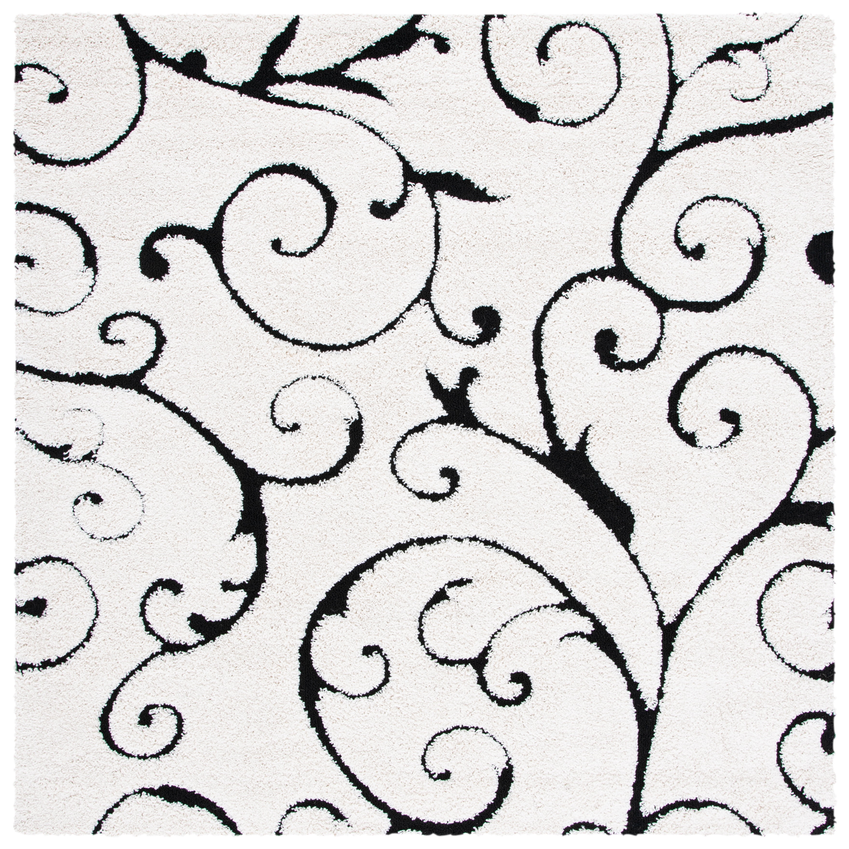 SAFAVIEH Florida Doug Floral Vines Geometric Shag Area Rug, Ivory/Black ...