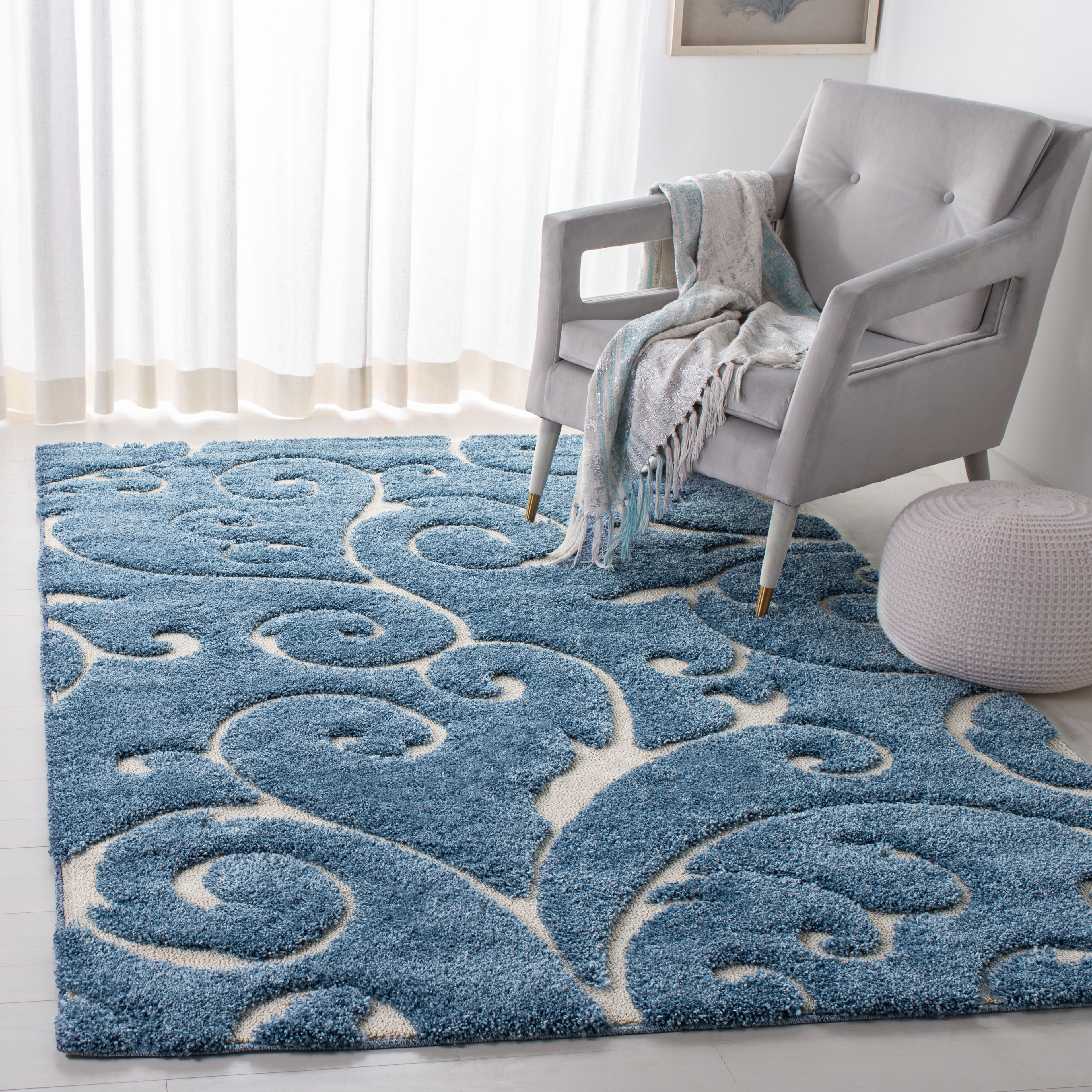 SAFAVIEH Florida Doug Floral Vines Geometric Shag Area Rug, Light Blue ...