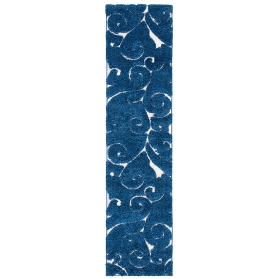SAFAVIEH Florida Doug Floral Vines Geometric Shag Runner Rug, Dark Blue ...