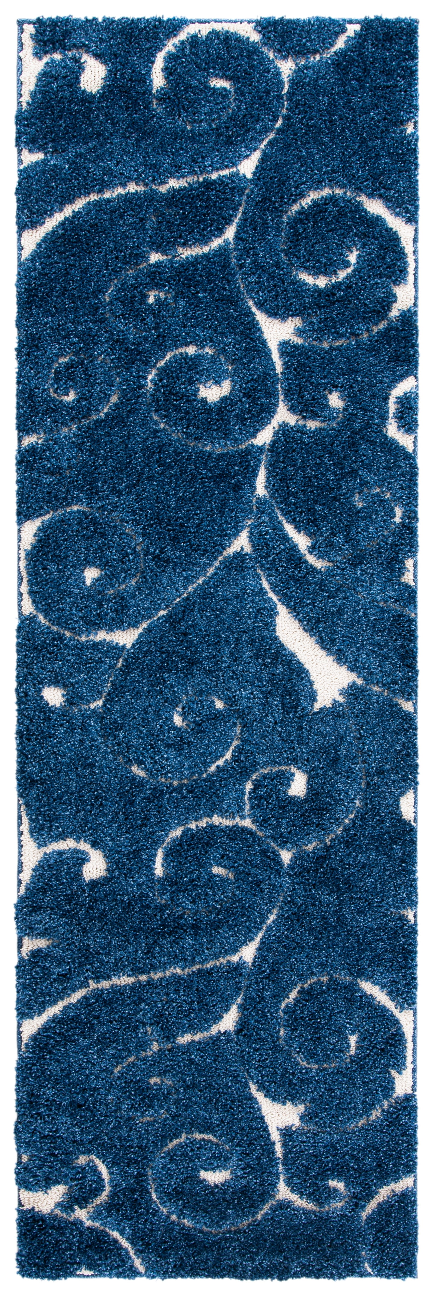 SAFAVIEH Florida Doug Floral Vines Shag Runner Rug, Dark Blue/Cream, 2 ...