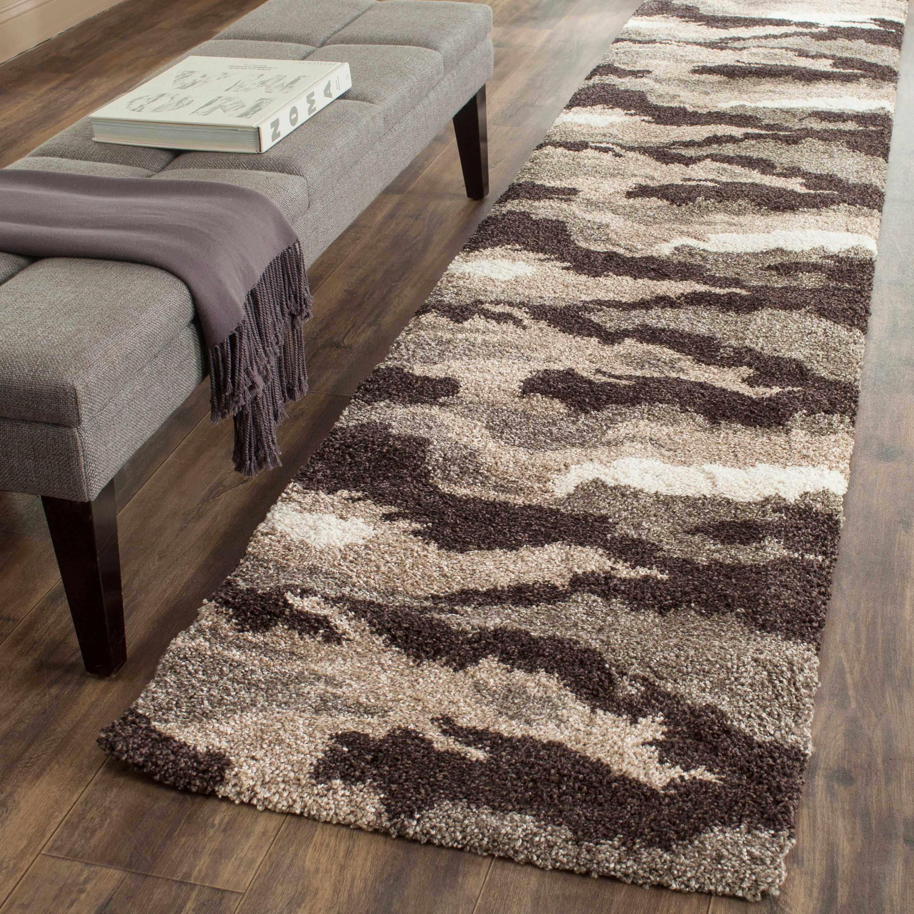 SAFAVIEH Florida Edwin Camouflage Shag Runner Rug, Beige/Multi, 2'3" x ...