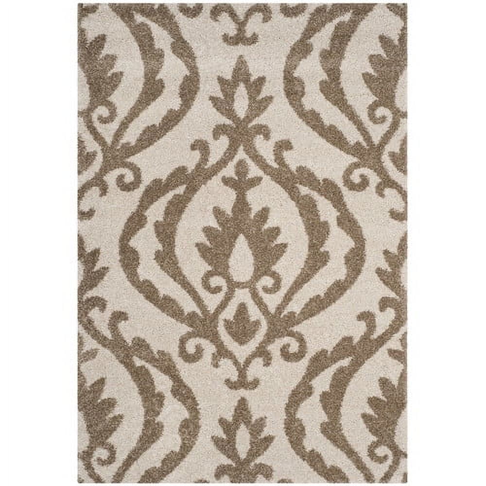SAFAVIEH Florida Jennine Damask Shag Area Rug, Cream/Beige, 6'7" x 6'7 ...