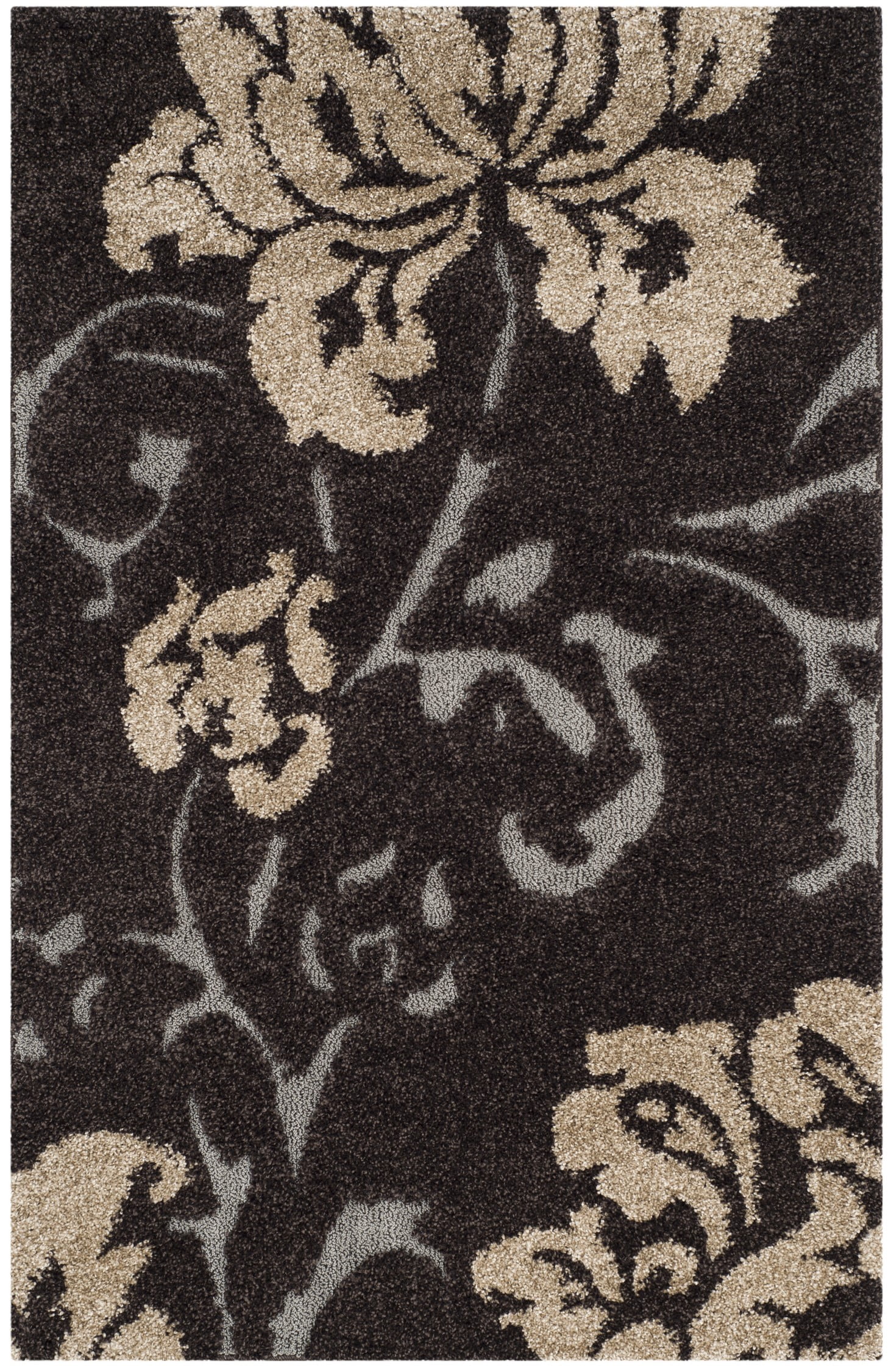 SAFAVIEH Florida Merrick Floral Shag Area Rug, Dark Brown/Smoke, 4' x 6 ...