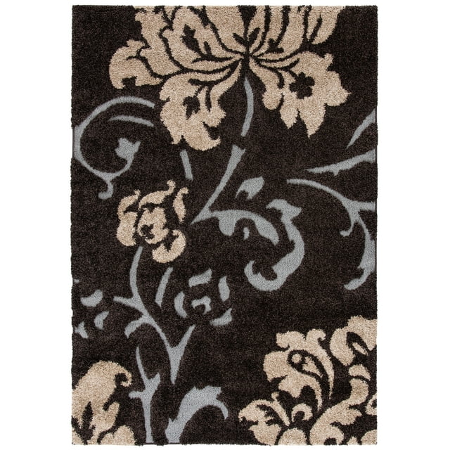 SAFAVIEH Florida Merrick Floral Shag Area Rug, Dark Brown/Smoke, 6' x 9 ...