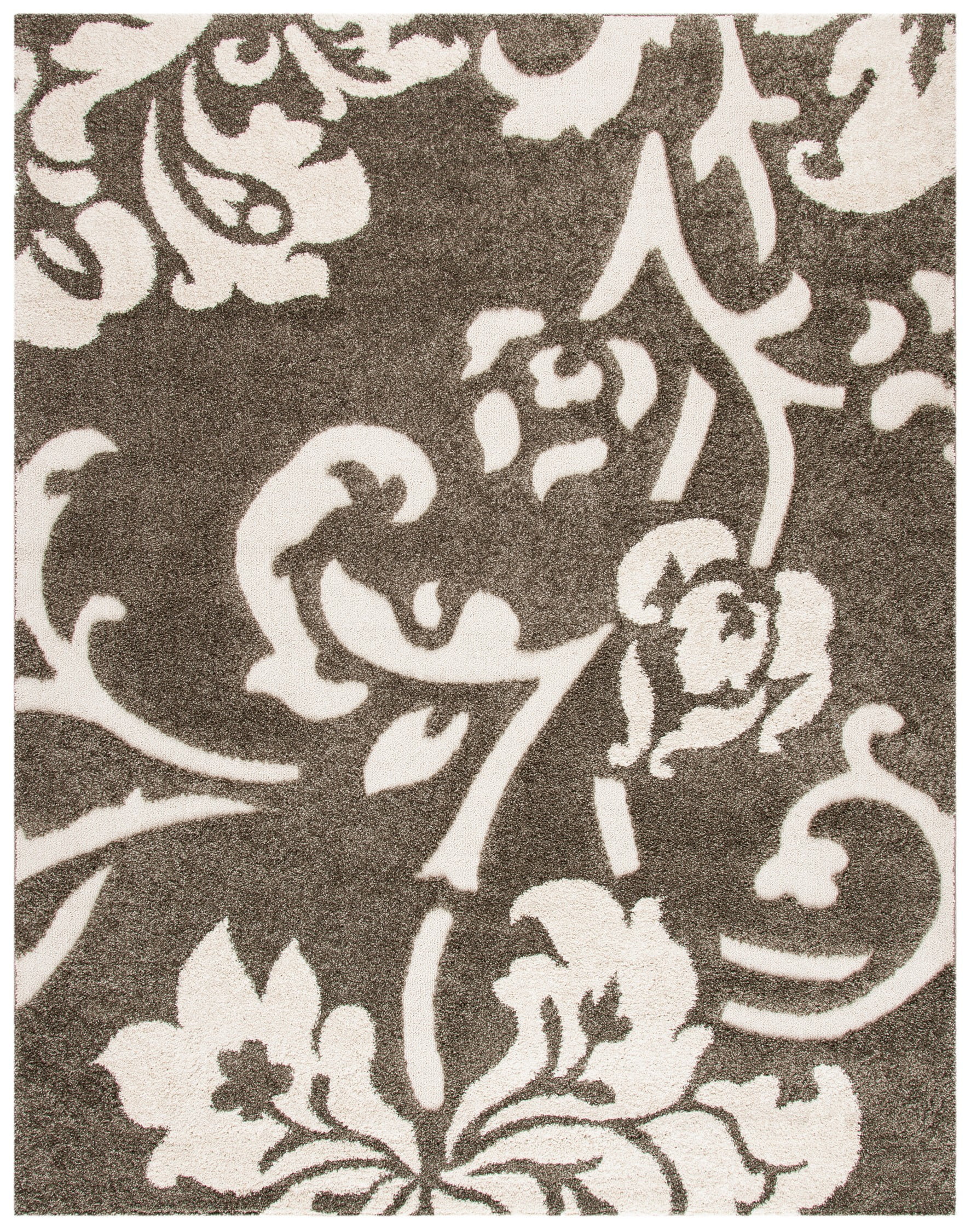 SAFAVIEH Florida Merrick Floral Shag Area Rug, Smoke/Beige, 8'6" x 12 ...