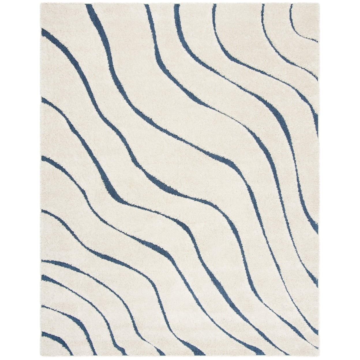 SAFAVIEH Florida Tabitha Geometric Waves Shag Area Rug, Cream/Blue, 8 ...