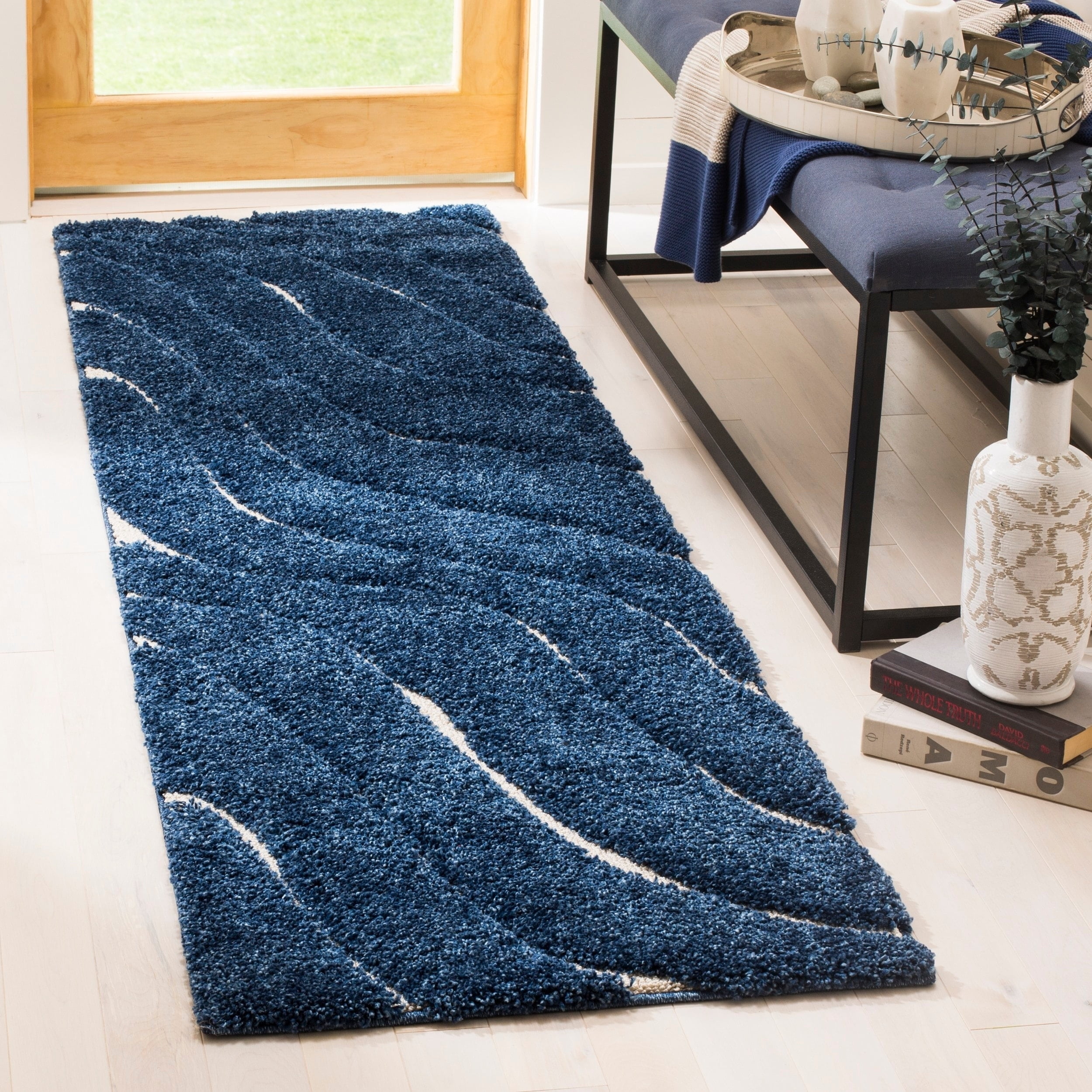 SAFAVIEH Florida Tabitha Geometric Waves Shag Runner Rug, Dark Blue ...