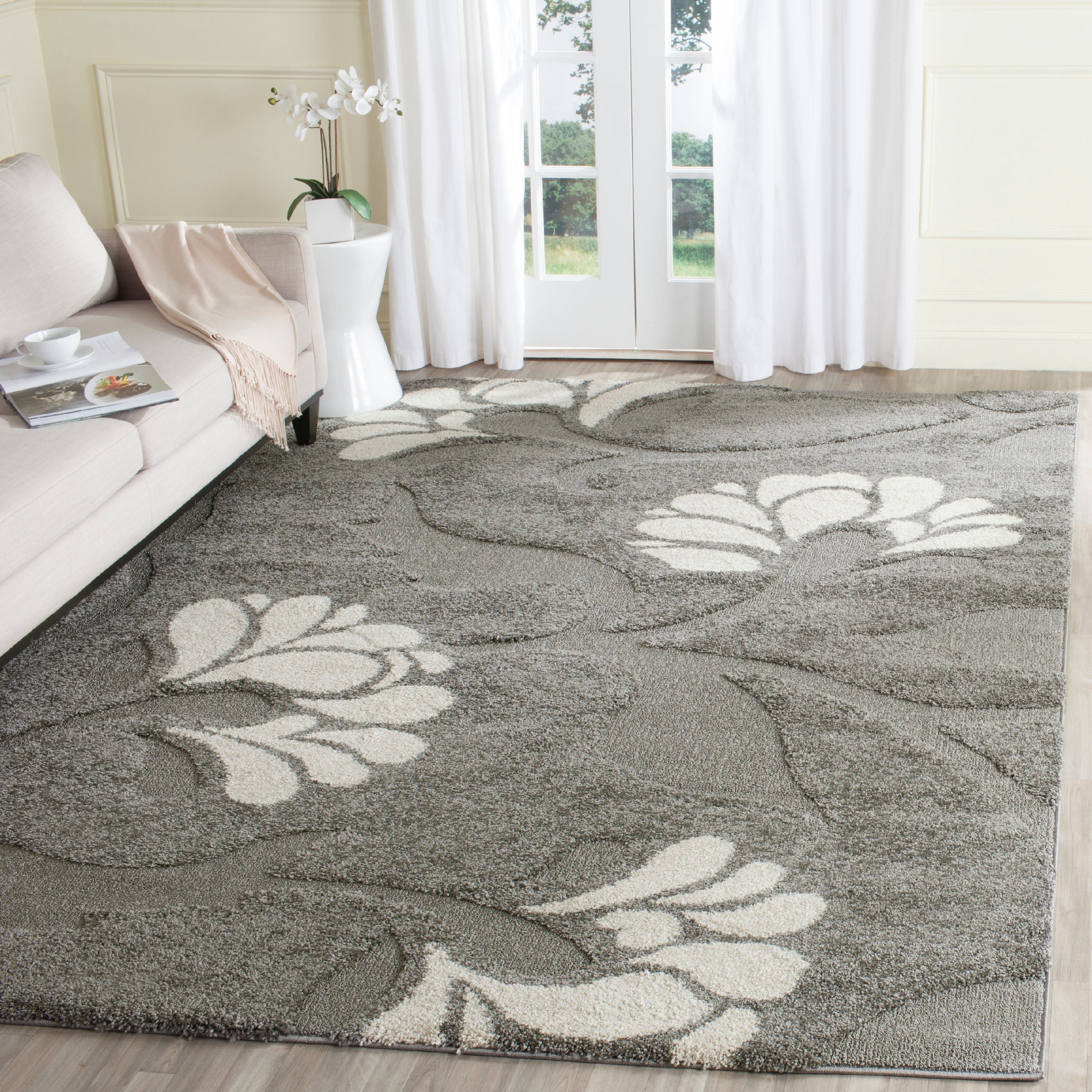 SAFAVIEH Florida Teodor Floral Shag Area Rug, Grey/Beige, 8' x 10 ...