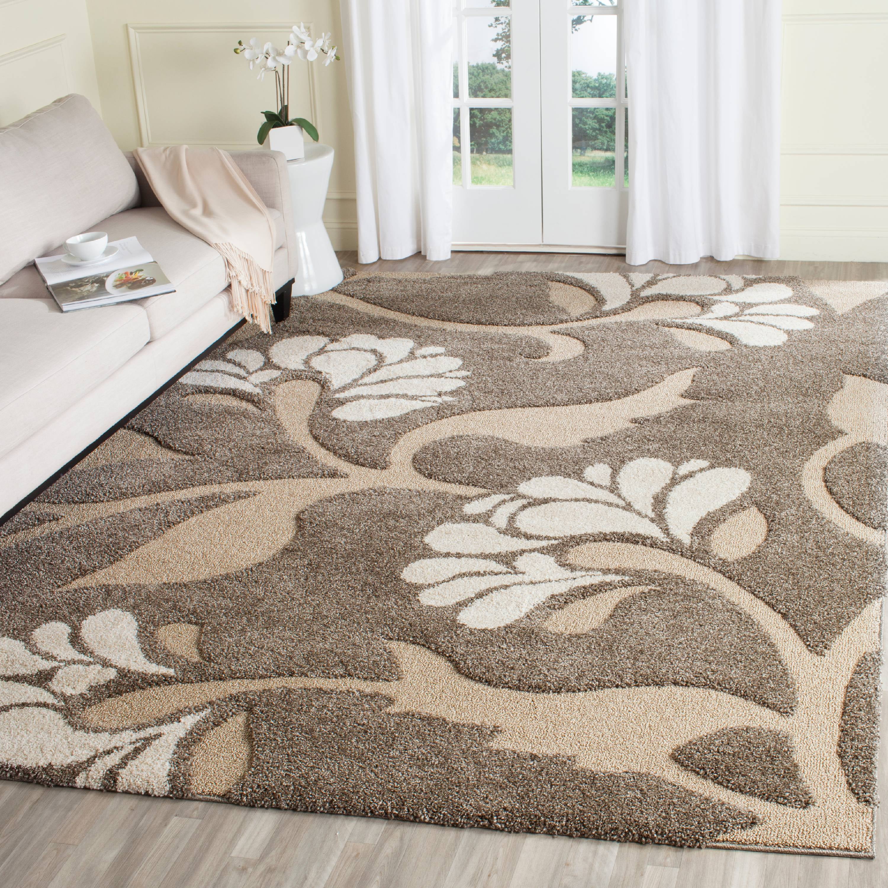SAFAVIEH Florida Teodor Floral Shag Area Rug, Smoke/Beige, 9'6" x 13 ...