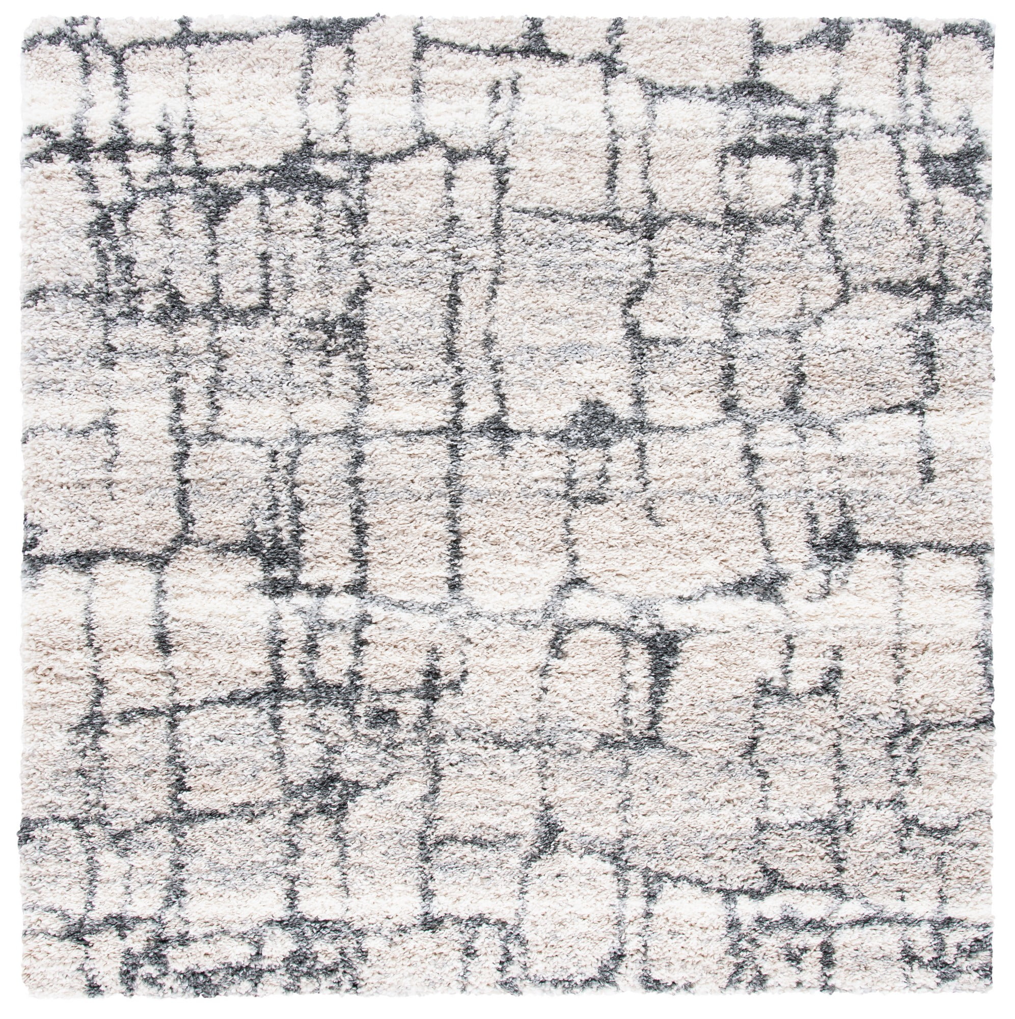 SAFAVIEH Fontana Daphne Block Shag Area Rug, Ivory/Grey, 6'7" x 6'7 ...