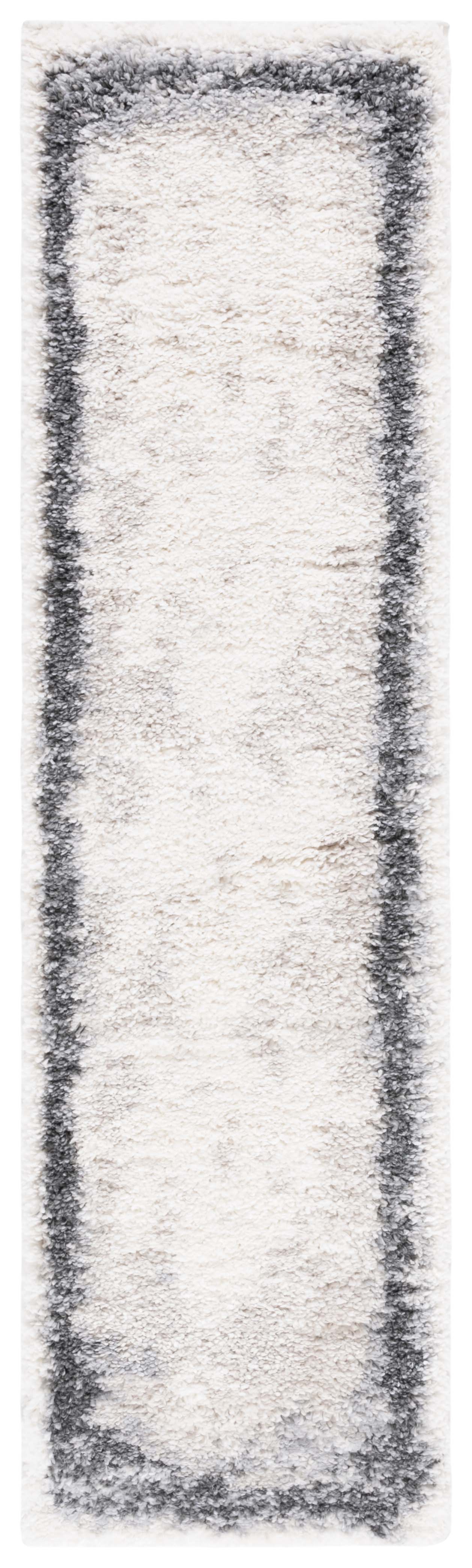 SAFAVIEH Fontana Shag Damian Bordered Plush Runner Rug, Ivory/Grey, 2'3 ...