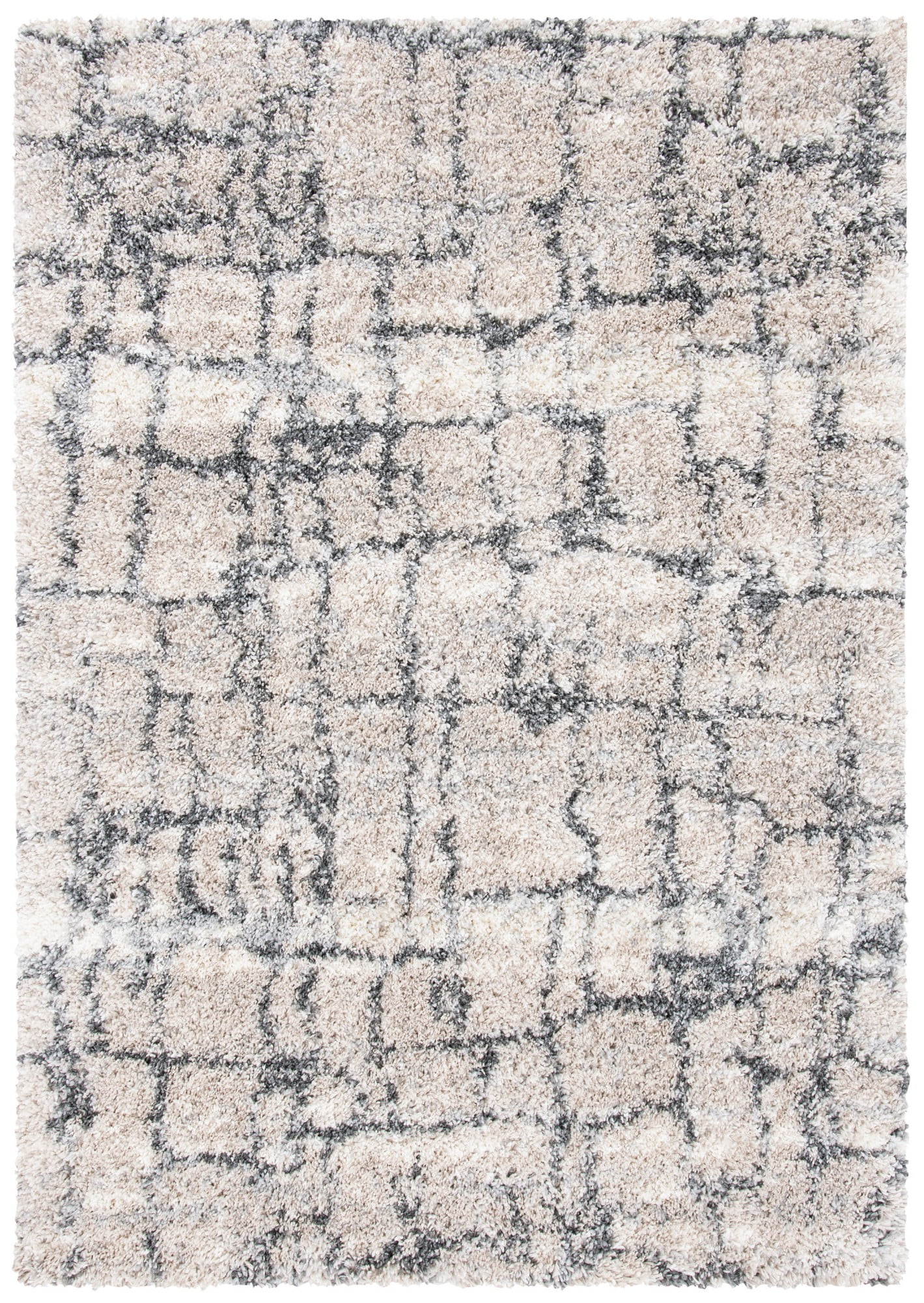 SAFAVIEH Fontana Shag Daphne Block Plush Area Rug, Ivory/Grey, 9' x 12 ...