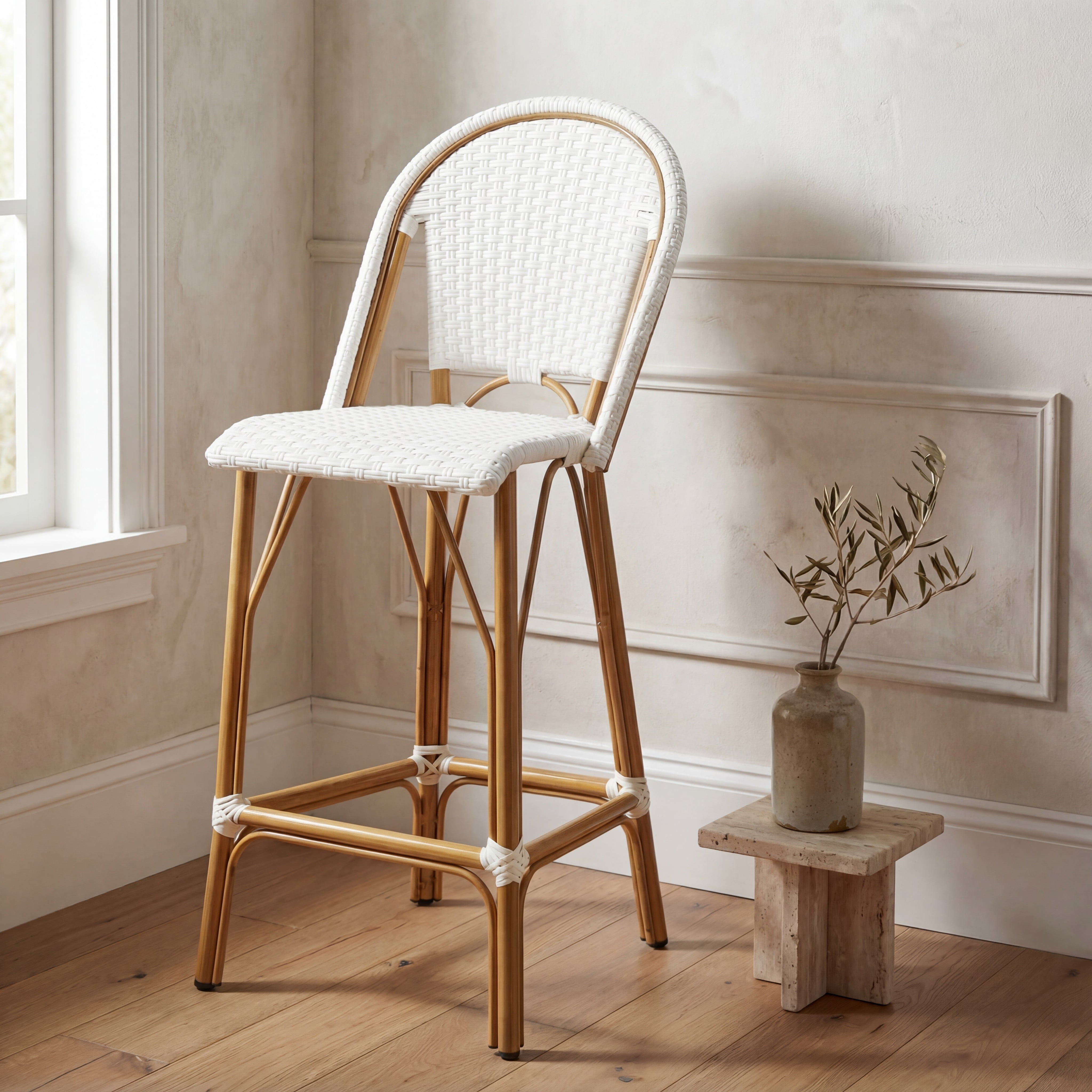 SAFAVIEH Ford Outdoor Patio French Bistro Bar Stool, White - Walmart.com