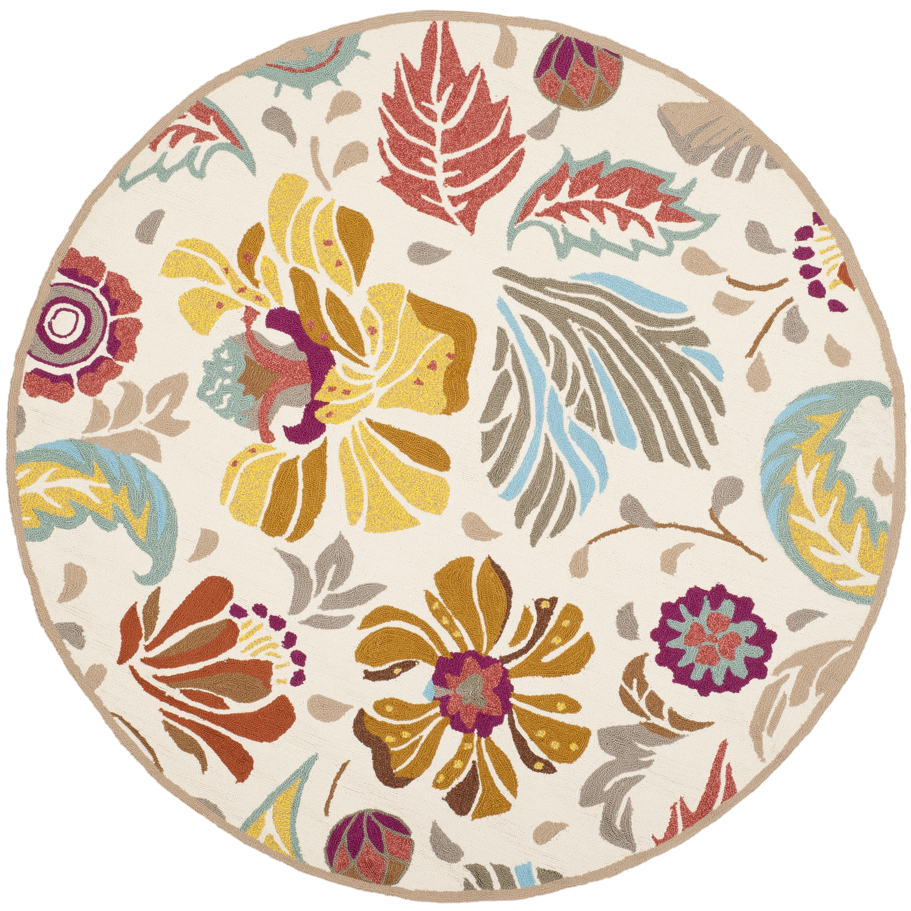 SAFAVIEH Four Seasons Blair Floral Area Rug, Ivory/Grey, 4' x 4' Round ...