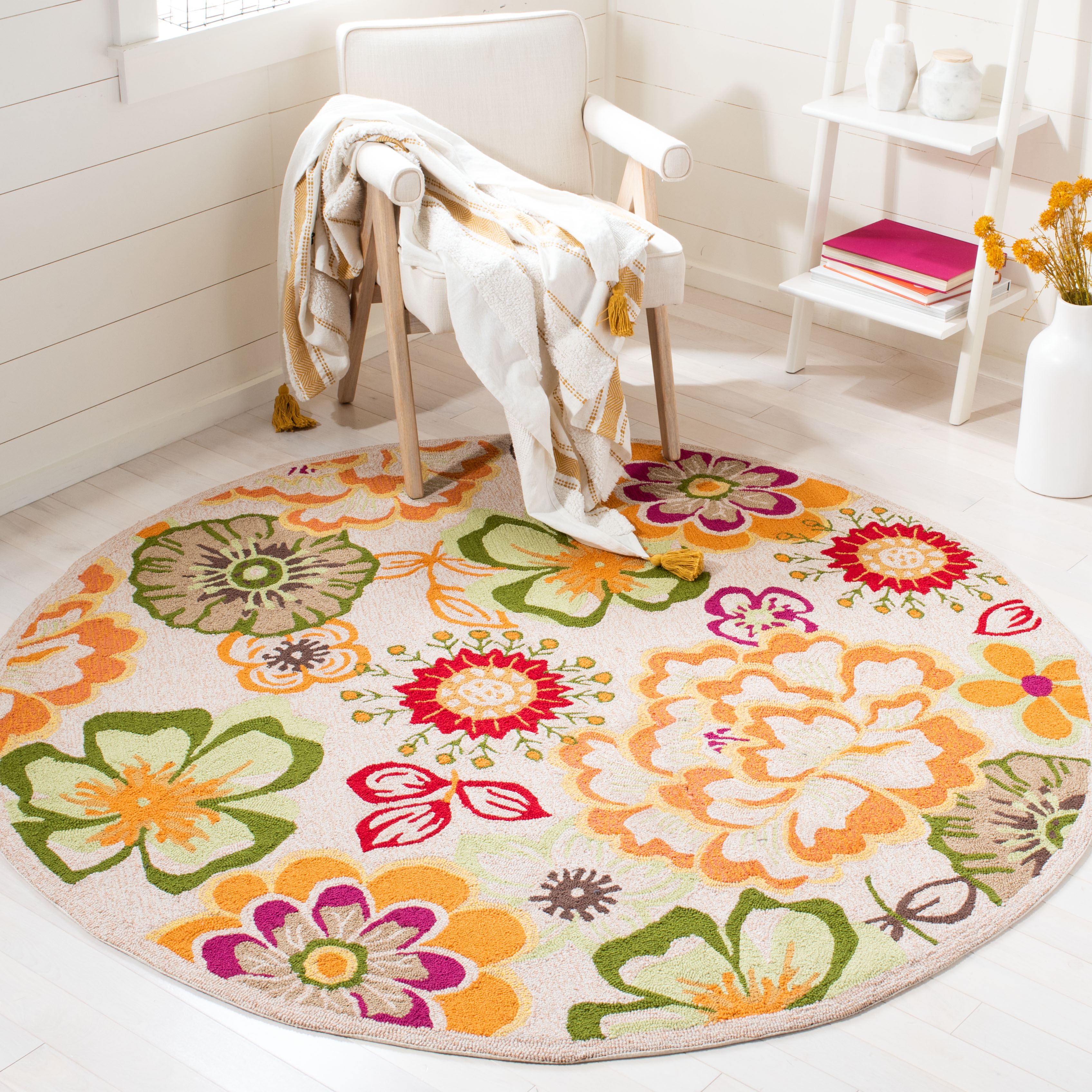 SAFAVIEH Four Seasons Lisette Novelty Flowers Area Rug, Ivory/Green, 6 ...