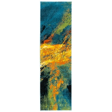 SAFAVIEH Palma Tristen Abstract Area Rug, Beige/Blue, 6'7" x 6'7" Round ...