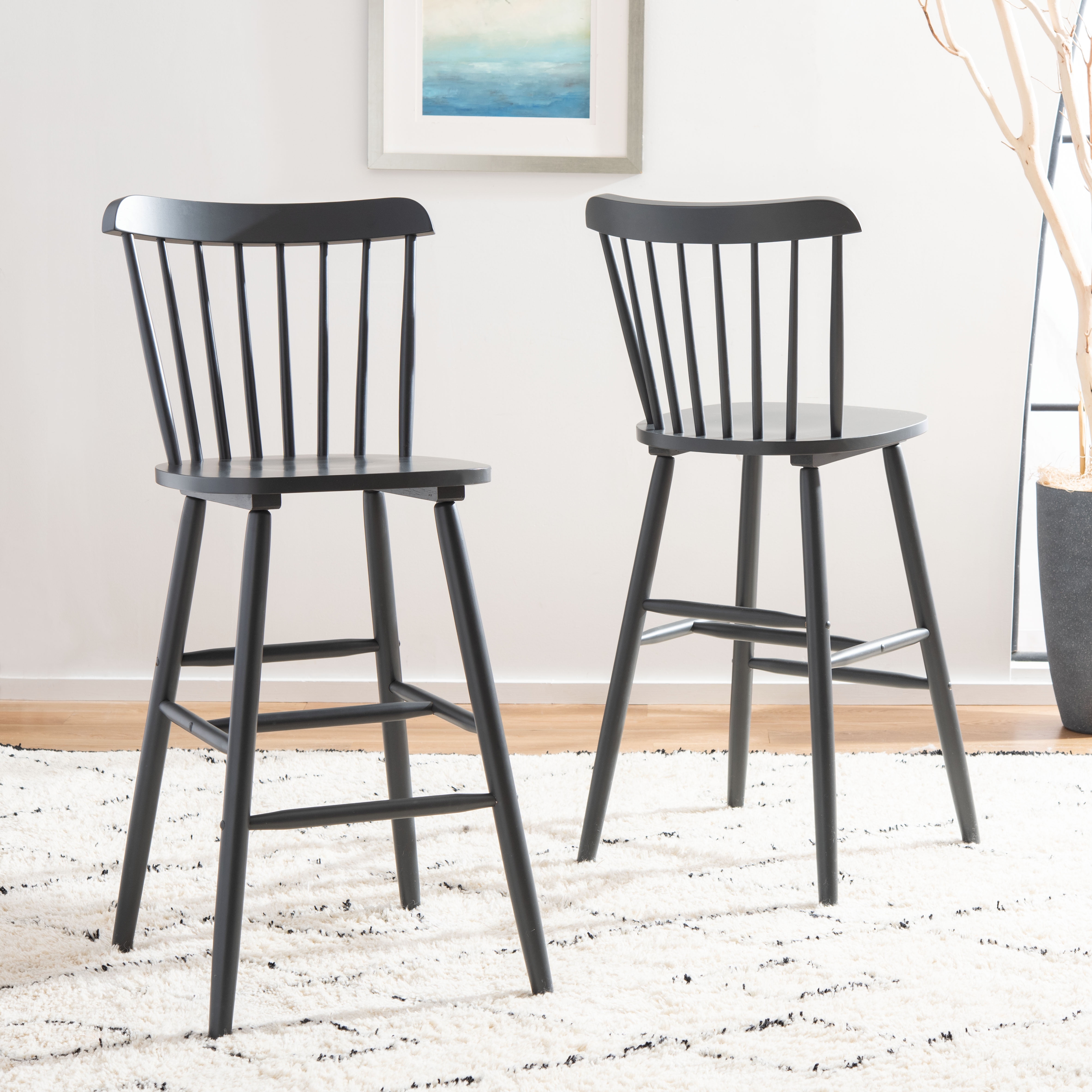 SAFAVIEH Galena Solid Spindle Back Bar Stool with Footrest, Grey ...
